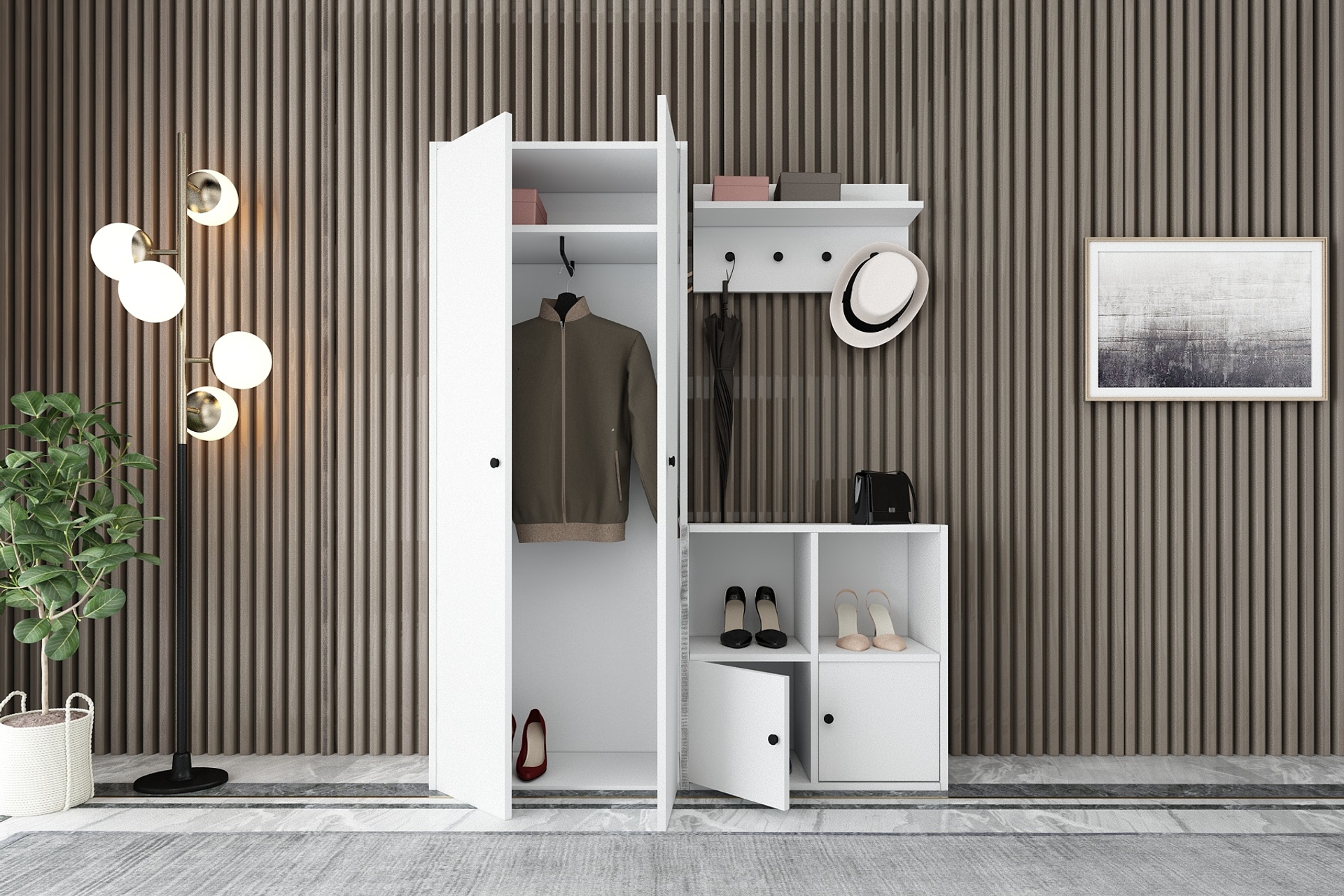 LEONARDO PORTMANTO VESTİYER 242, DOLAPLI, BEYAZ, 130 CM VST1026