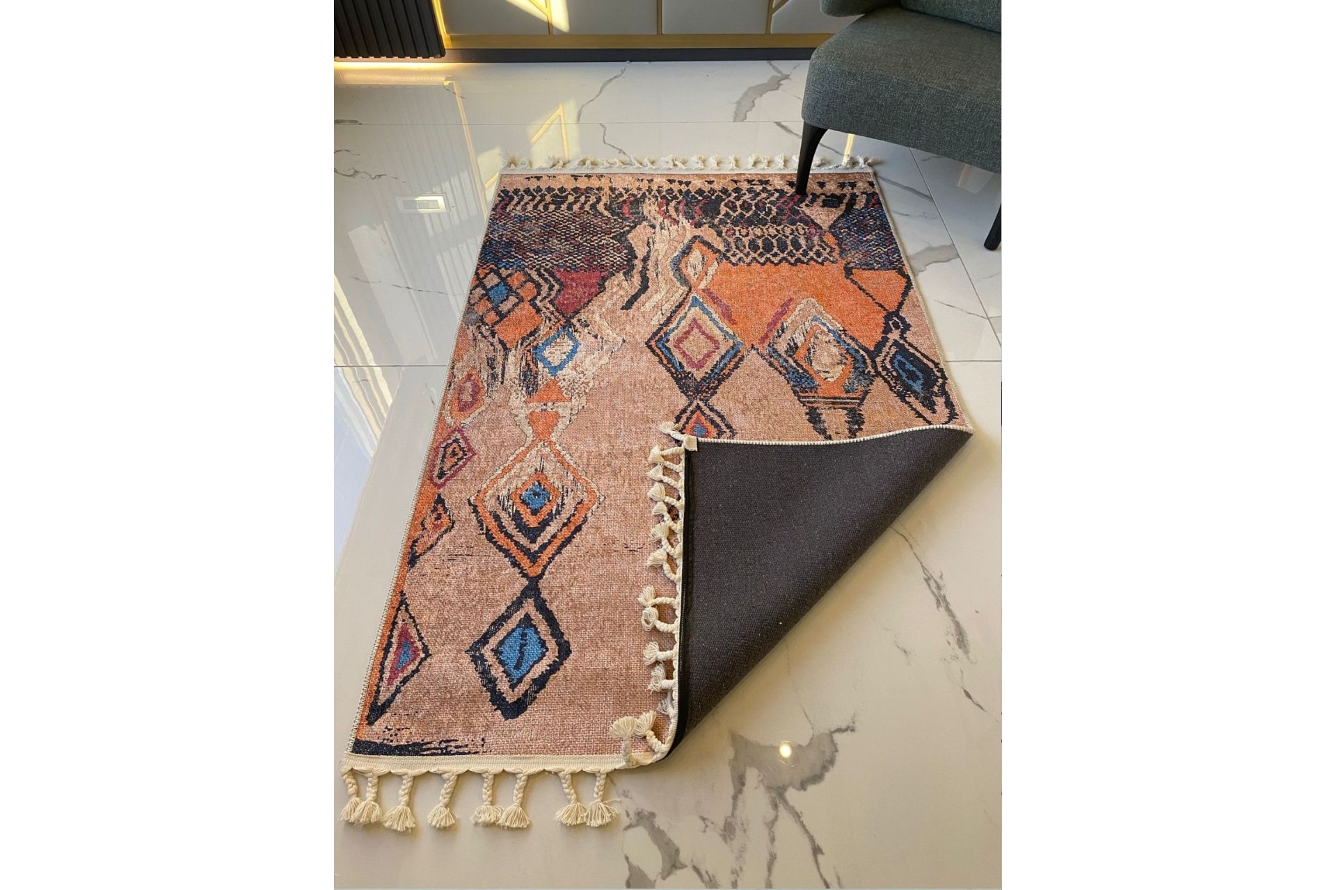 HALIMAX DARA 200 KAYMAZ DOKUMA TABANLI ÖRGÜ SAÇAKLI MODERN HALI, MULTİ ...