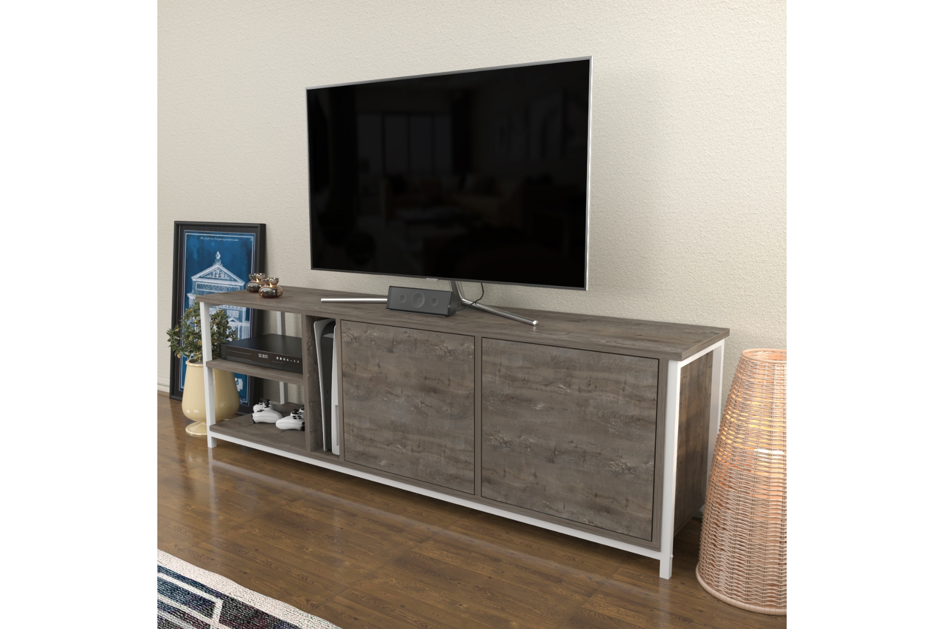 DECOROTİKA PRİMROSE TV ÜNİTESİ, BEYAZ KOYU GRİ FİYATI - Vivense