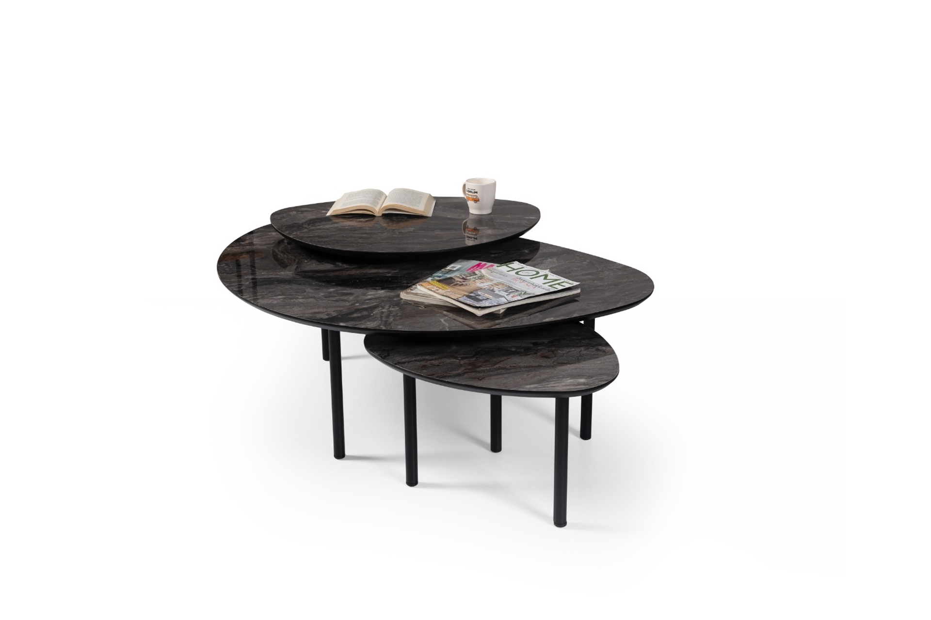 MİLANO ORTA SEHPA, MERMER DESENLİ SİYAH FİYATI - Vivense