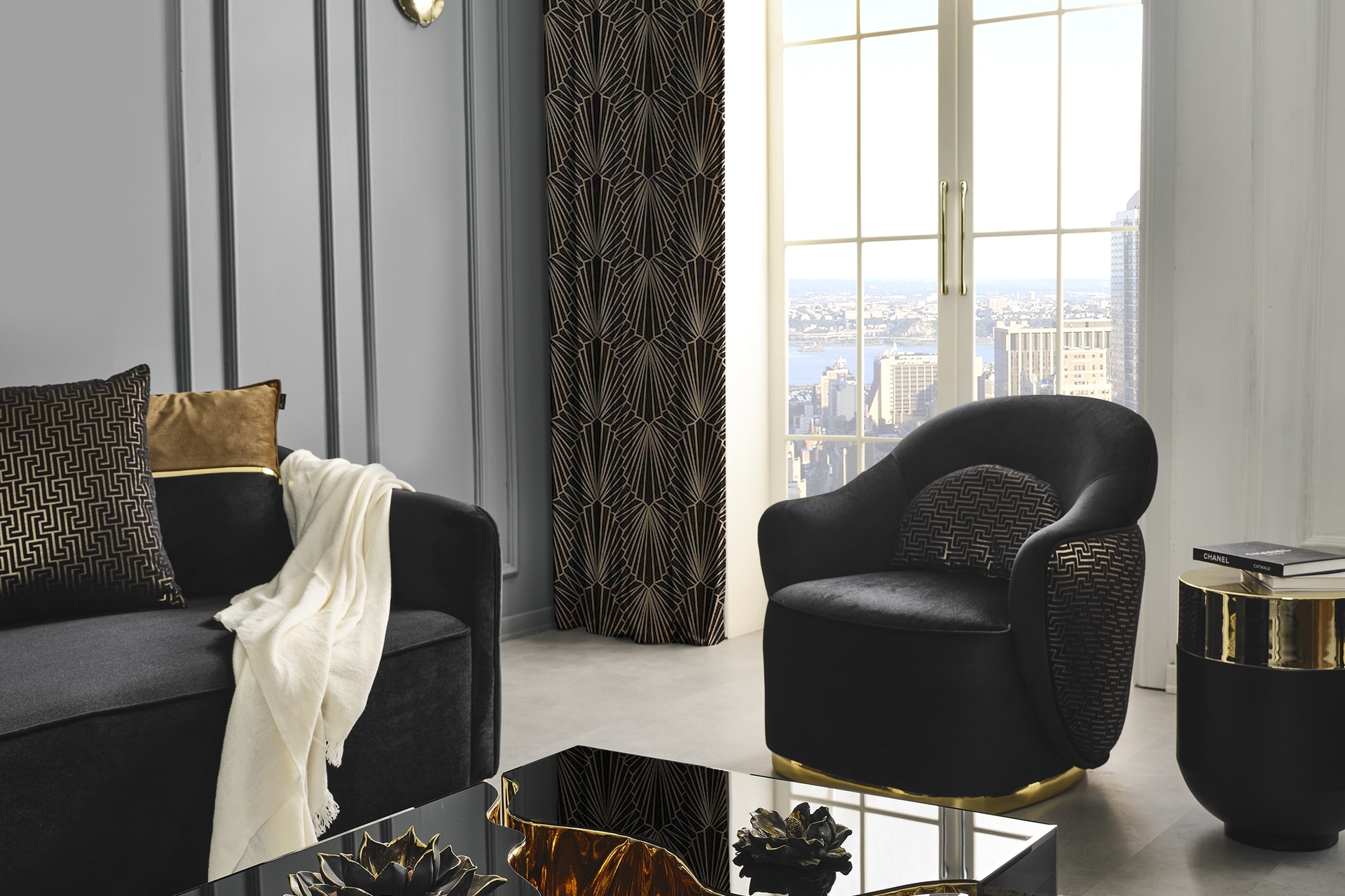 LOUNGE BERJER, SİYAH, GOLD AYAK FİYATI - Vivense