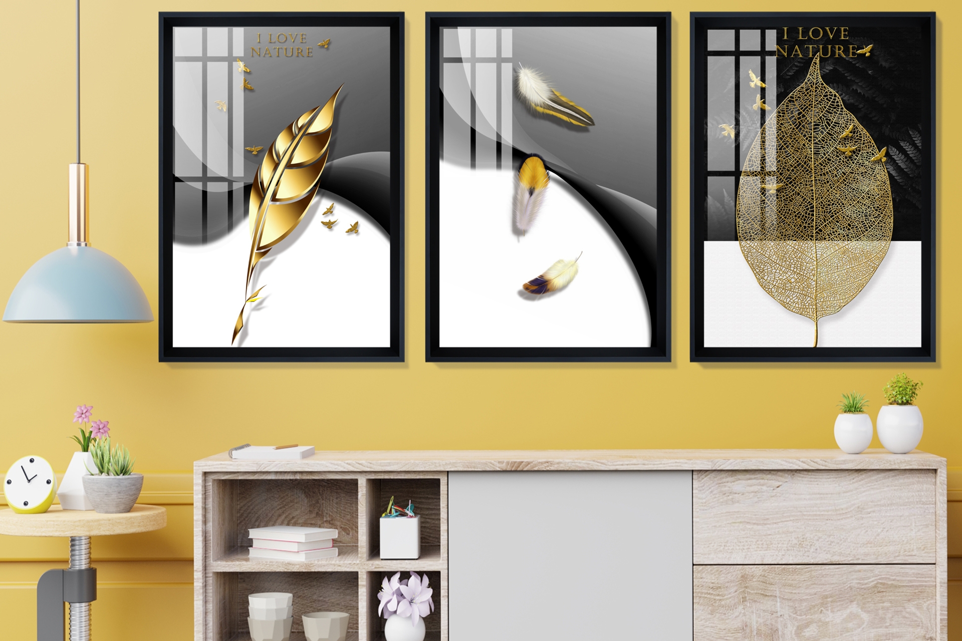I LOVE NATURE TABLO SETİ, SİYAH ÇERÇEVE, 33X48