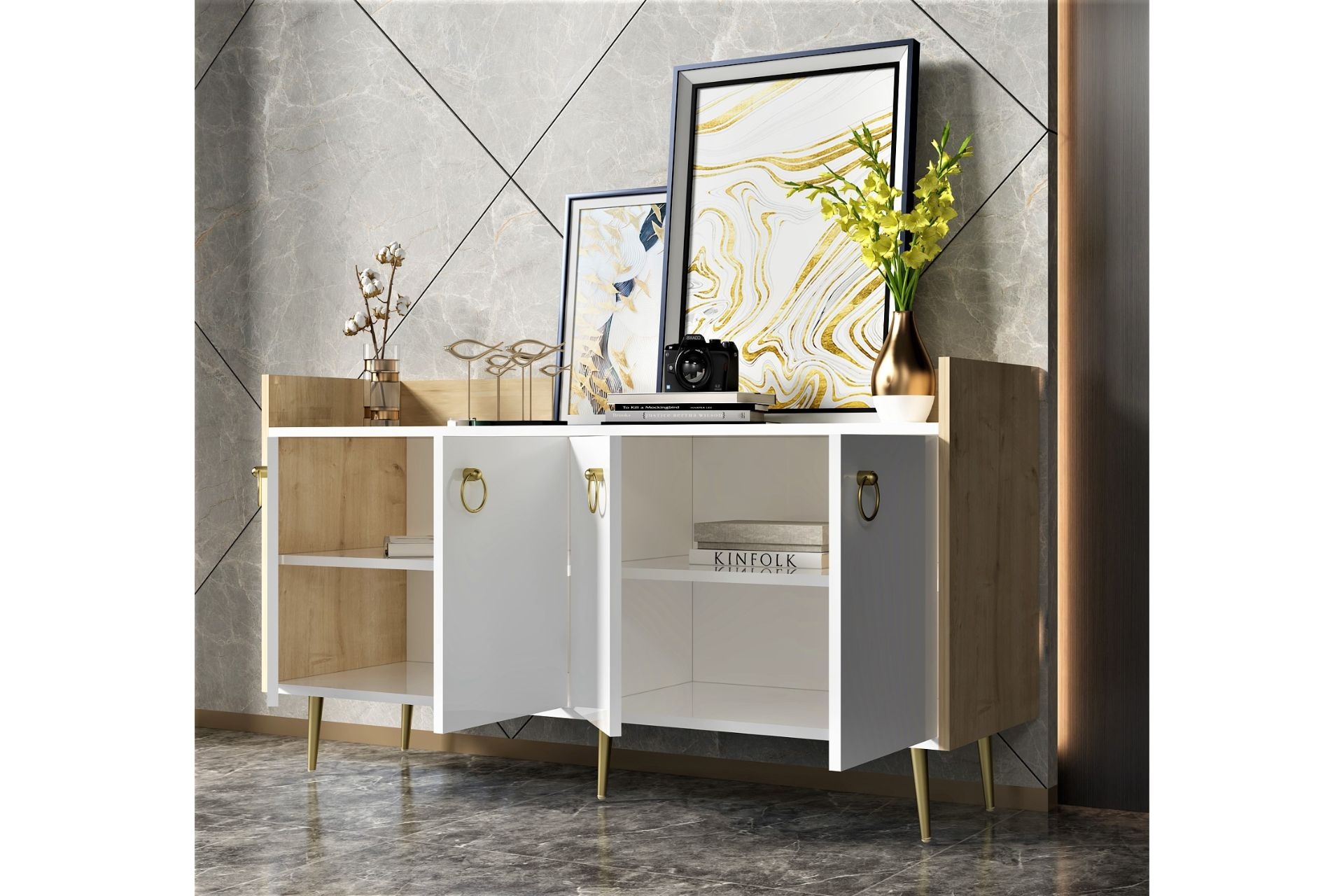 DARİNG TV ÜNİTESİ + KONSOL SALON TAKIMI, SAFİRMEŞE BEYAZ FİYATI - Vivense