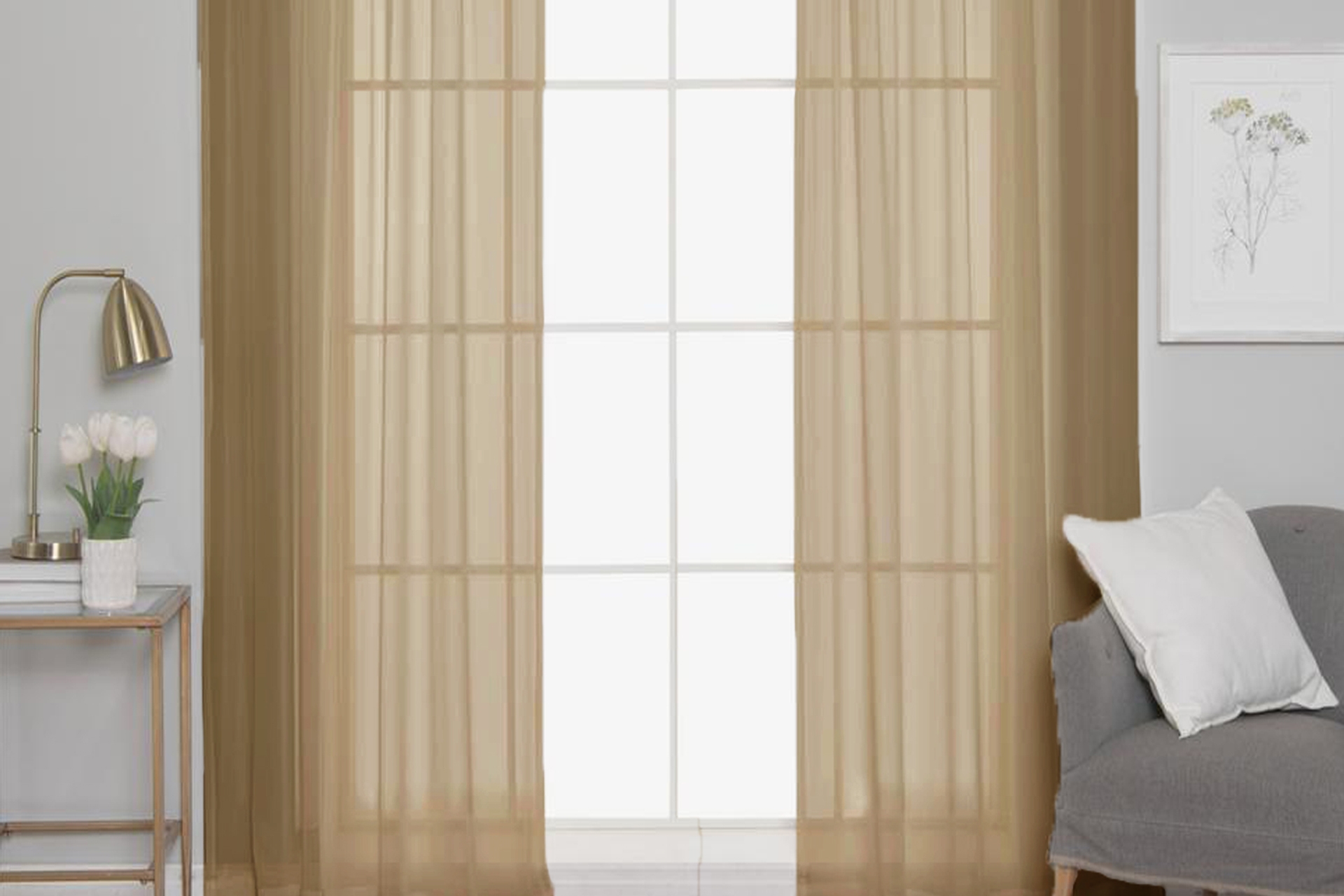 JAPPE MARİNO DOKUMA MODERN ÖRME TÜL PERDE, GOLD, 400X260 FİYATI - Vivense