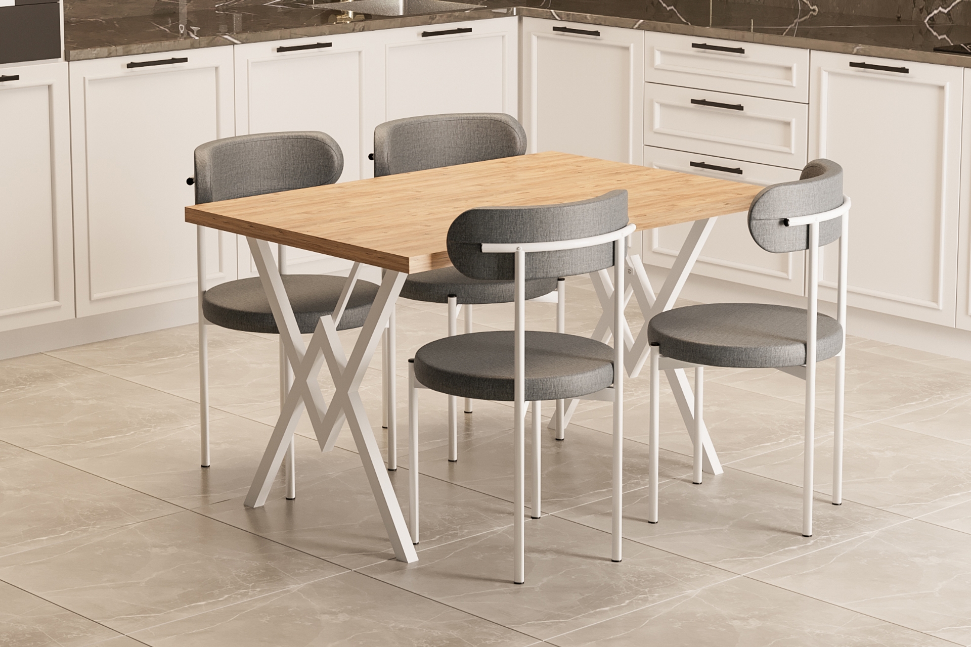 TREND 4 KİŞİLİK MUTFAK MASA TAKIMI, ATLANTİK ÇAM GRİ BEYAZ FİYATI - Vivense