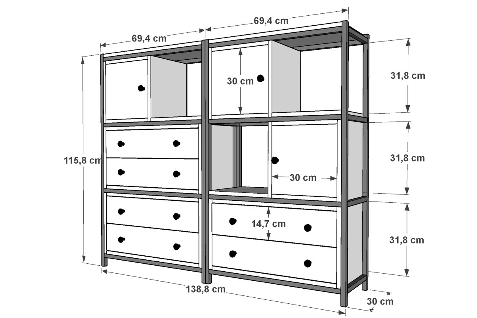 HARLEY METAL KONSOL, 3 KATLI 6 ÇEKMECELİ, ANTRASİT, 138 CM, 1028-A
