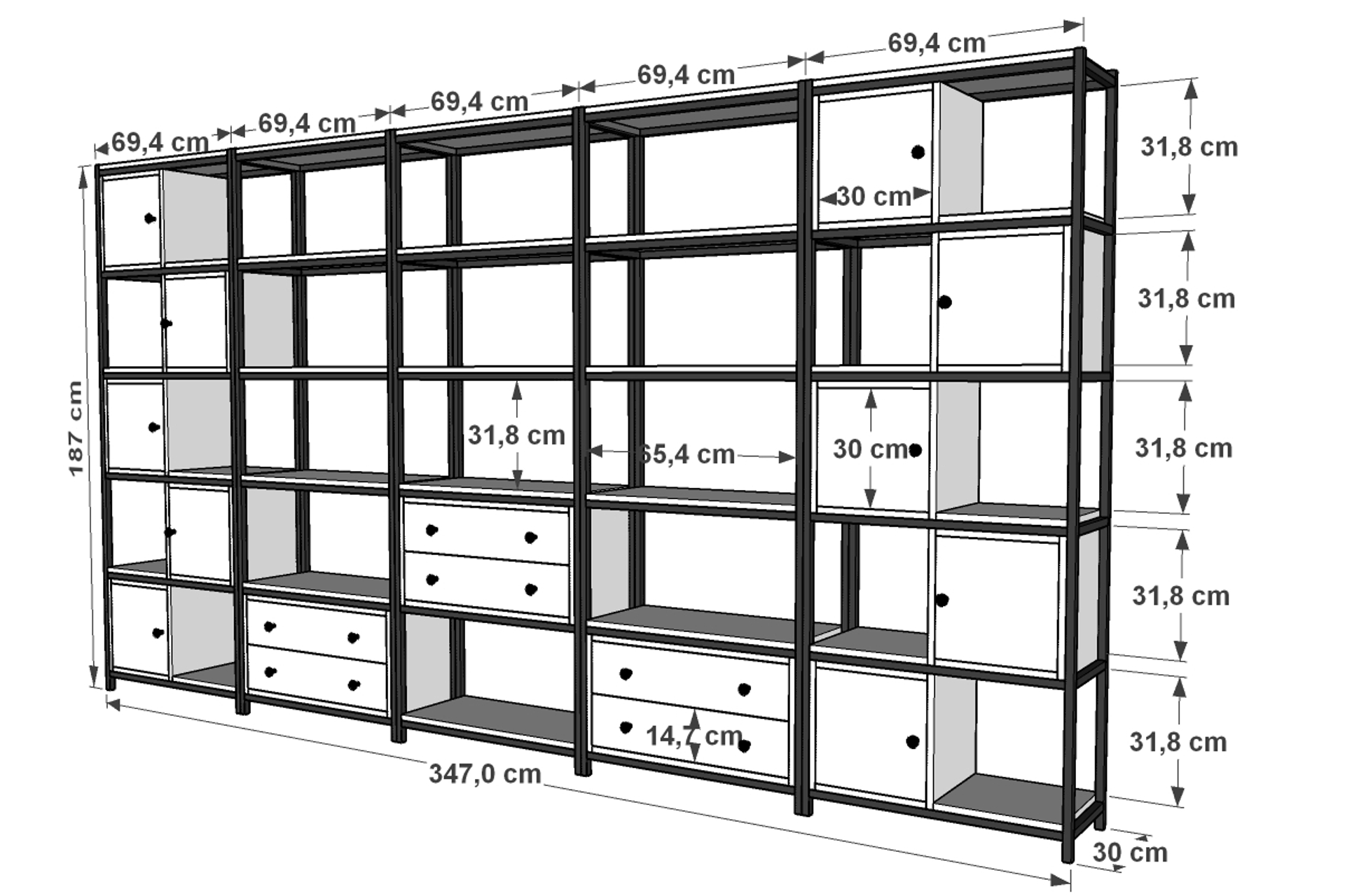 STELL RAFLI BEŞ KATLI DOLAPLI ÇEKMECELİ GENİŞ METAL KİTAPLIK, ANTRASİT ...