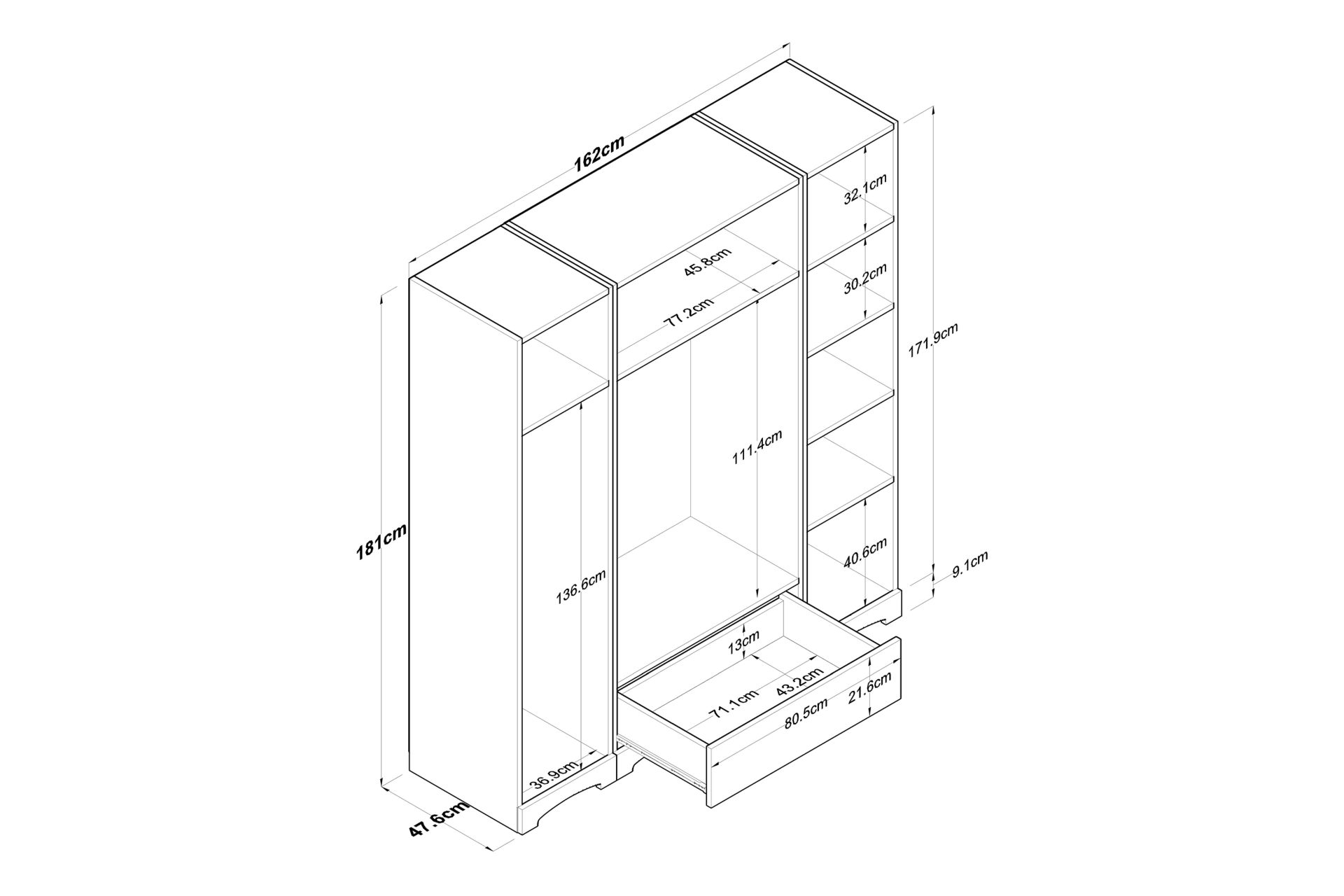 Ranİ Gardirop F4 4 Kapakli 1 Çekmecelİ 7 Rafli 2 Askili Cevİz Fİyati Vivense