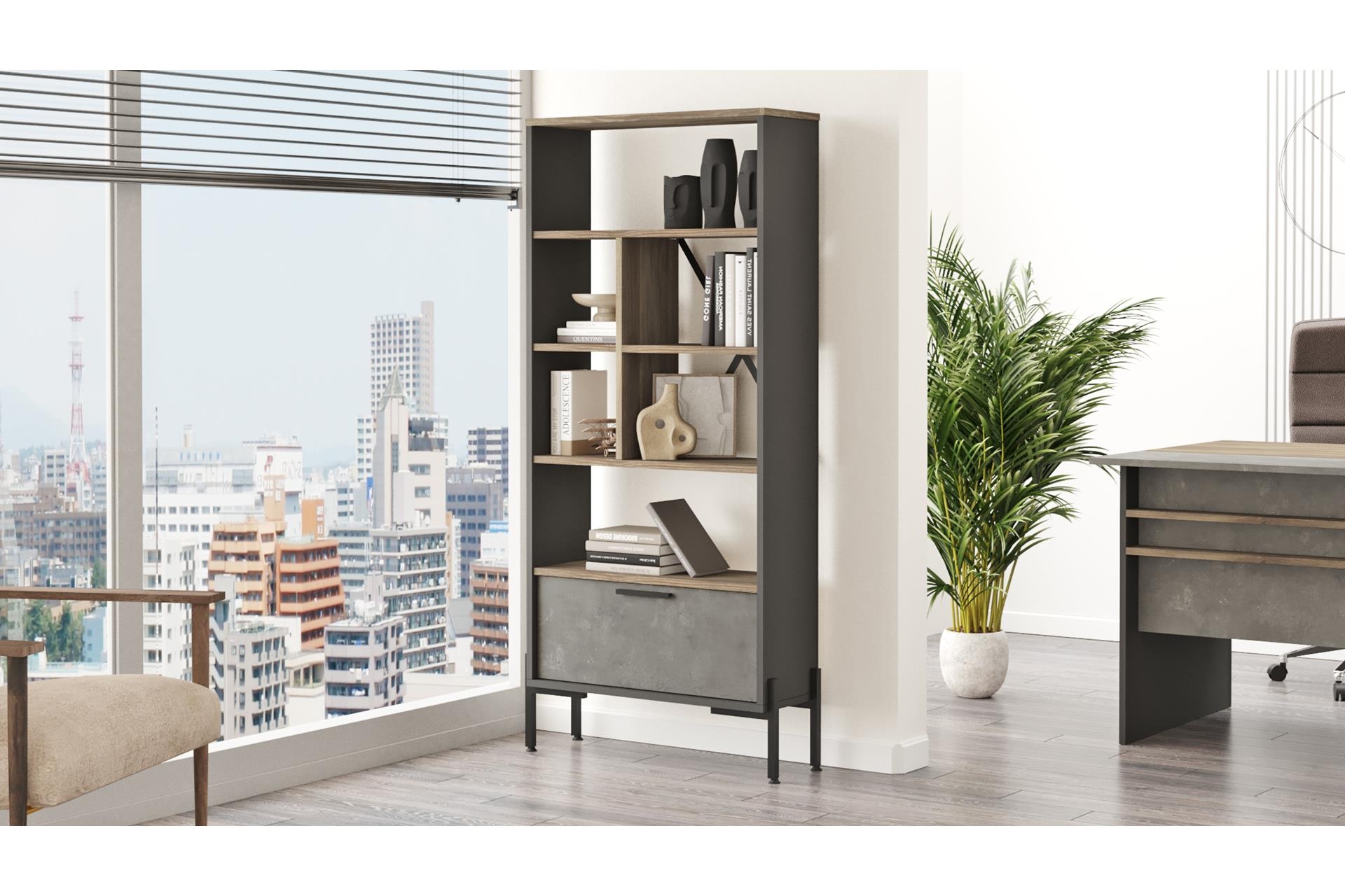 ROBIN HOME BERLIN D METAL AYAKLI KİTAPLIK, KAHVE BETON ANTRASİT FİYATI ...