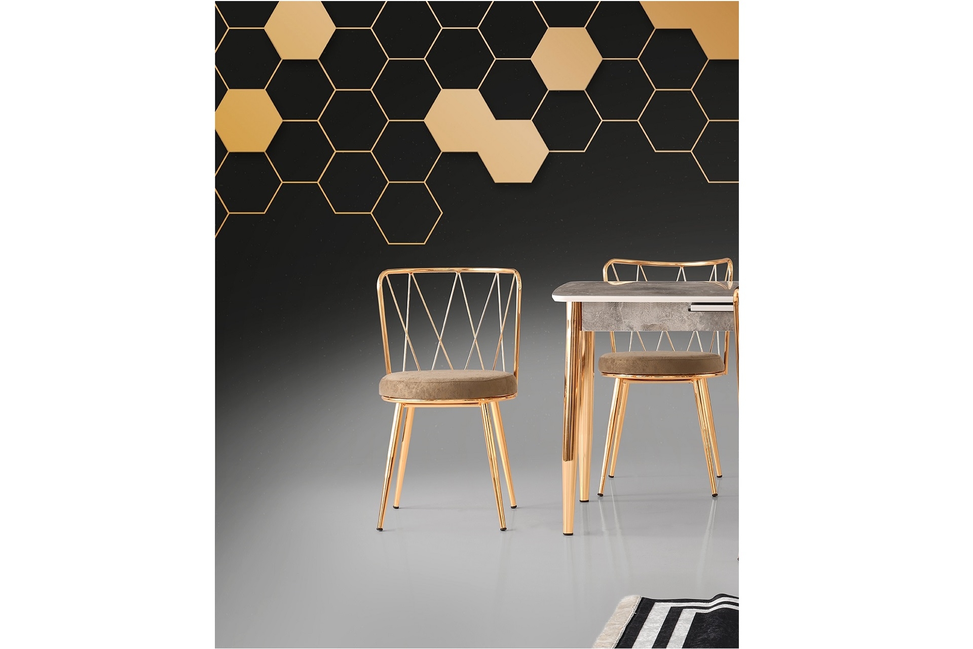 VİRGİNİA MASA TK + 4 AD STAR SANDALYE KOYU YEŞİL GOLD FİYATI - Vivense