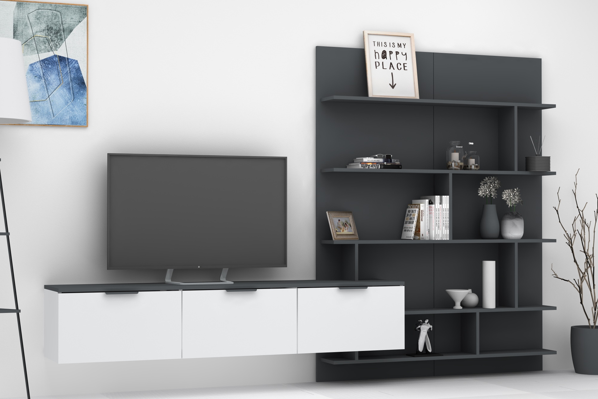 DMODÜL SOFTLİNE M2 TV ÜNİTESİ, GRİ BEYAZ, 285 CM FİYATI - Vivense