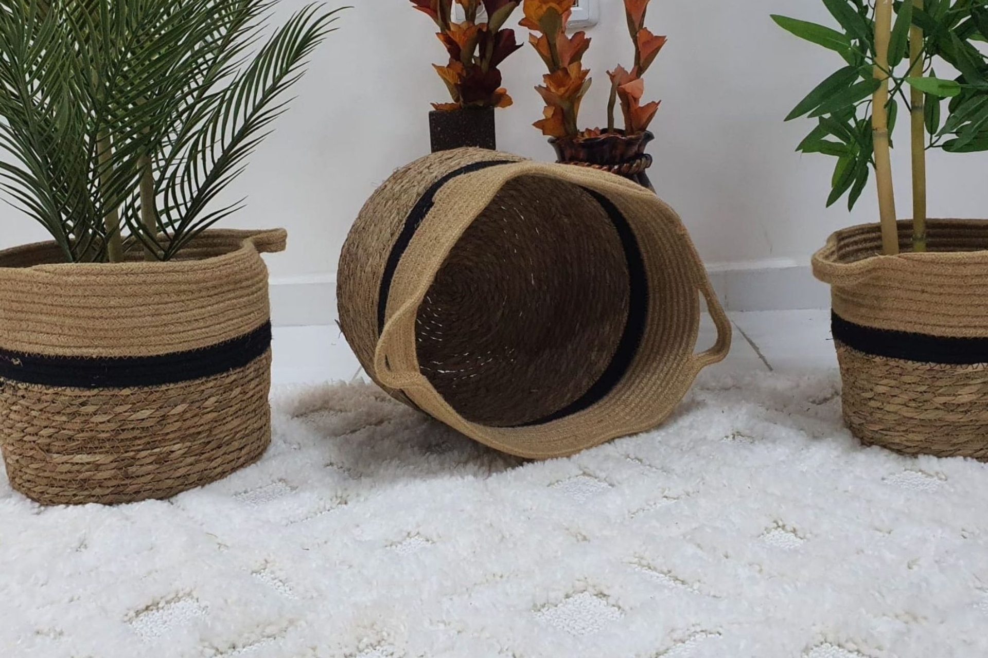 ÜÇLÜ HASIR SEPET, SİYAH FİYATI - Vivense