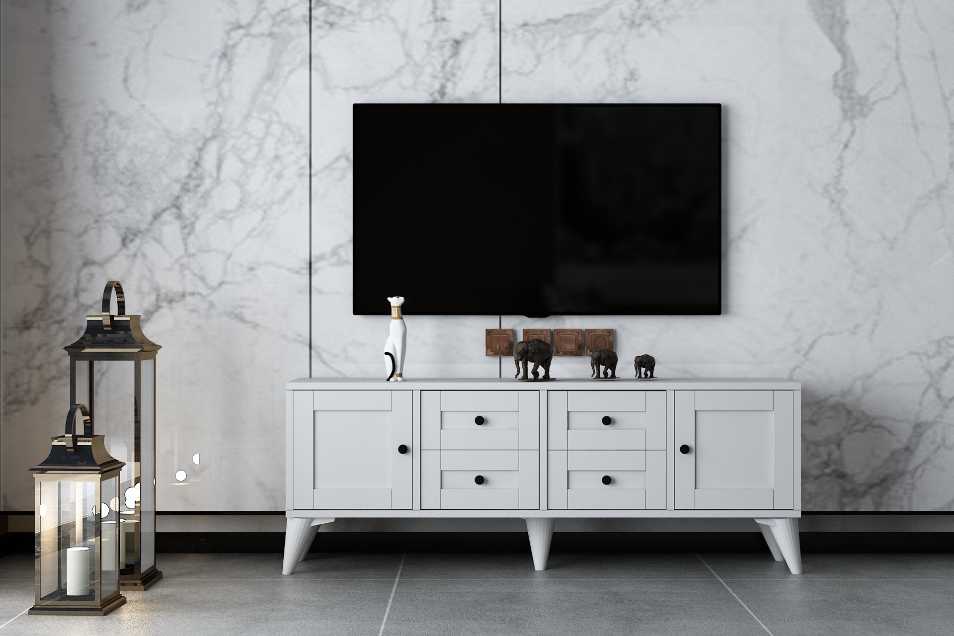 NORTH TV ÜNİTESİ, 2 KAPAKLI 4 ÇEKMECELİ, BEYAZ, 129 CM, TV-1316 FİYATI ...