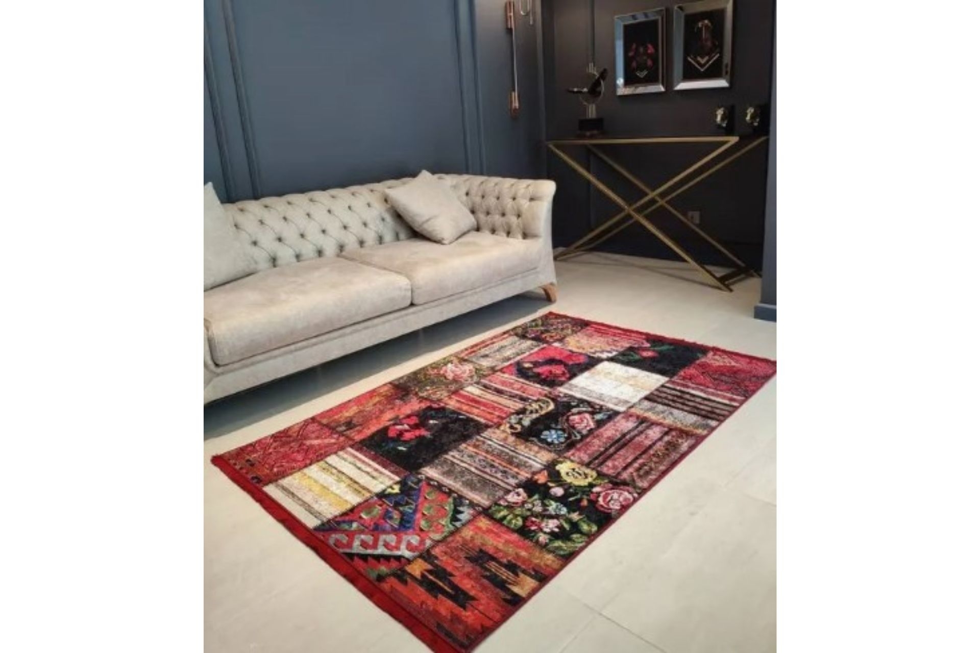 HALIMAX DARA 125 KAYMAZ DOKUMA TABANLI PATCHWORK MODERN HALI, KIRMIZI ...