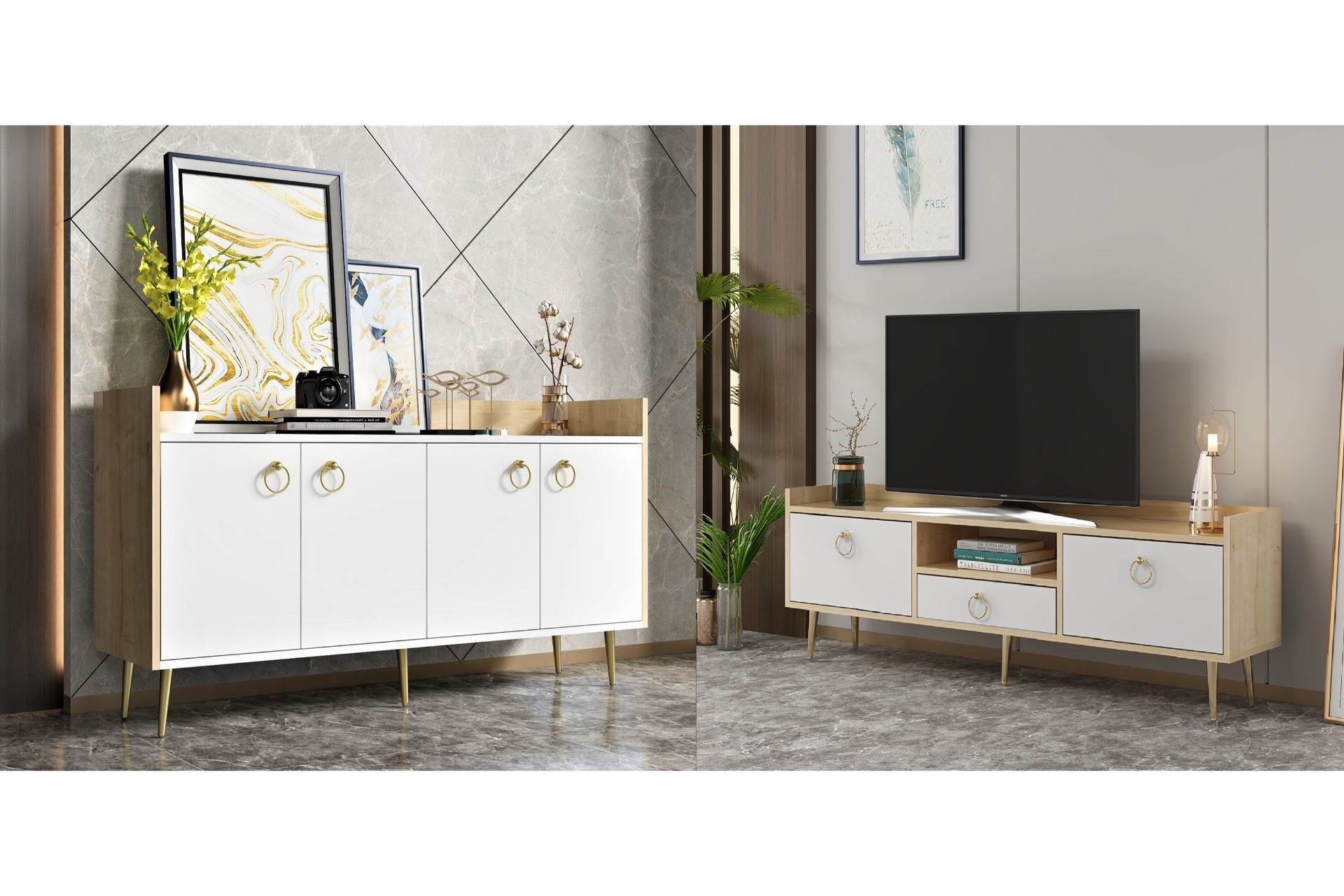 DARİNG TV ÜNİTESİ + KONSOL SALON TAKIMI, SAFİRMEŞE BEYAZ FİYATI - Vivense