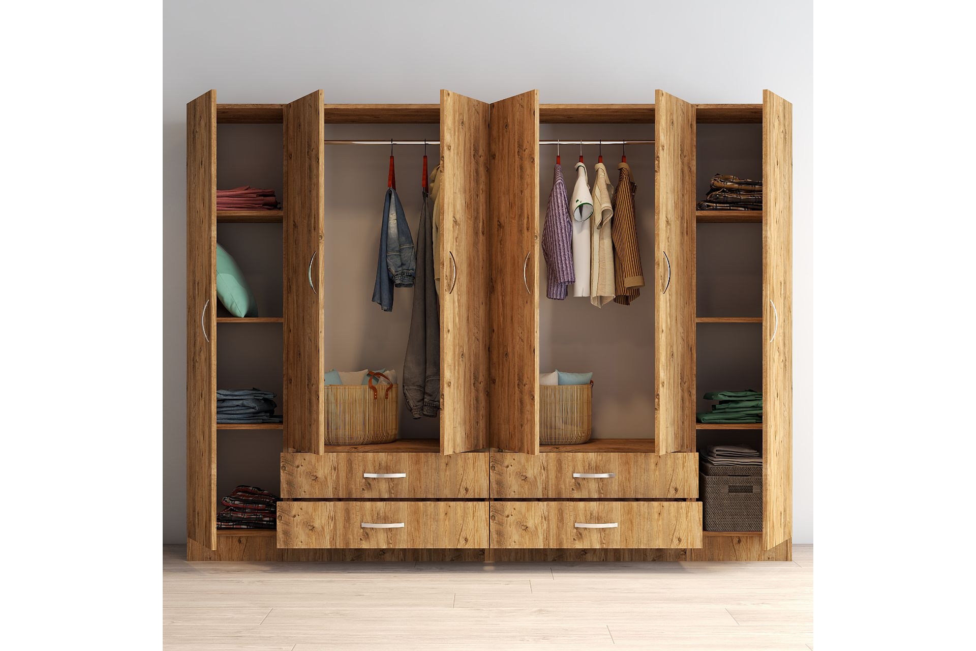 6 KAPAKLI 4 ÇEKMECELİ GENİŞ GARDROP, ÇAM, GRD0802