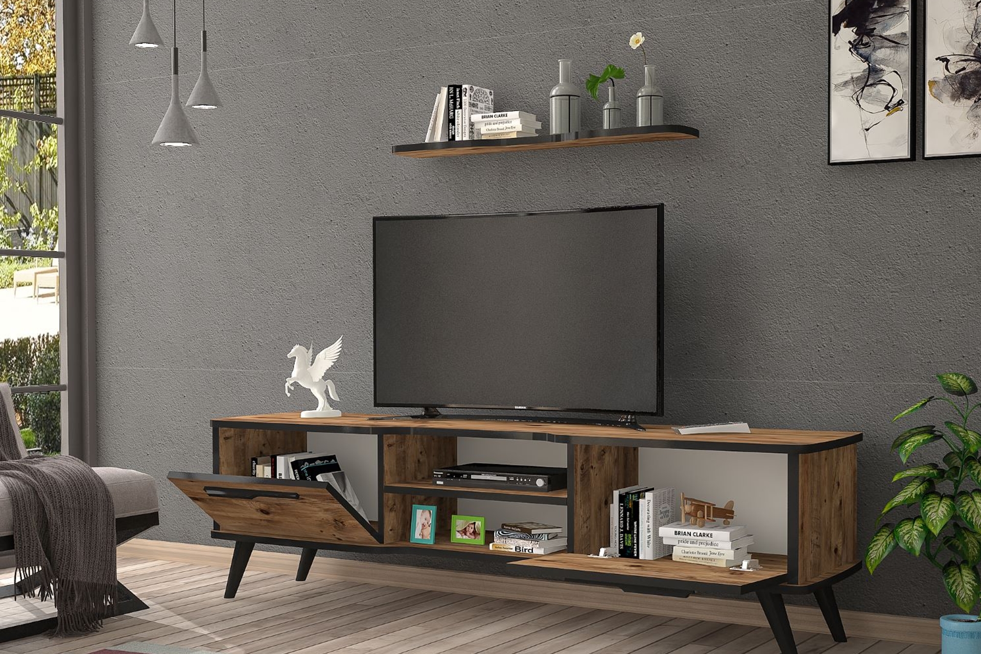 BOREAS ATLANTİK ÇAM SİYAH 140 CM TV SEHPASI FİYATI - Vivense