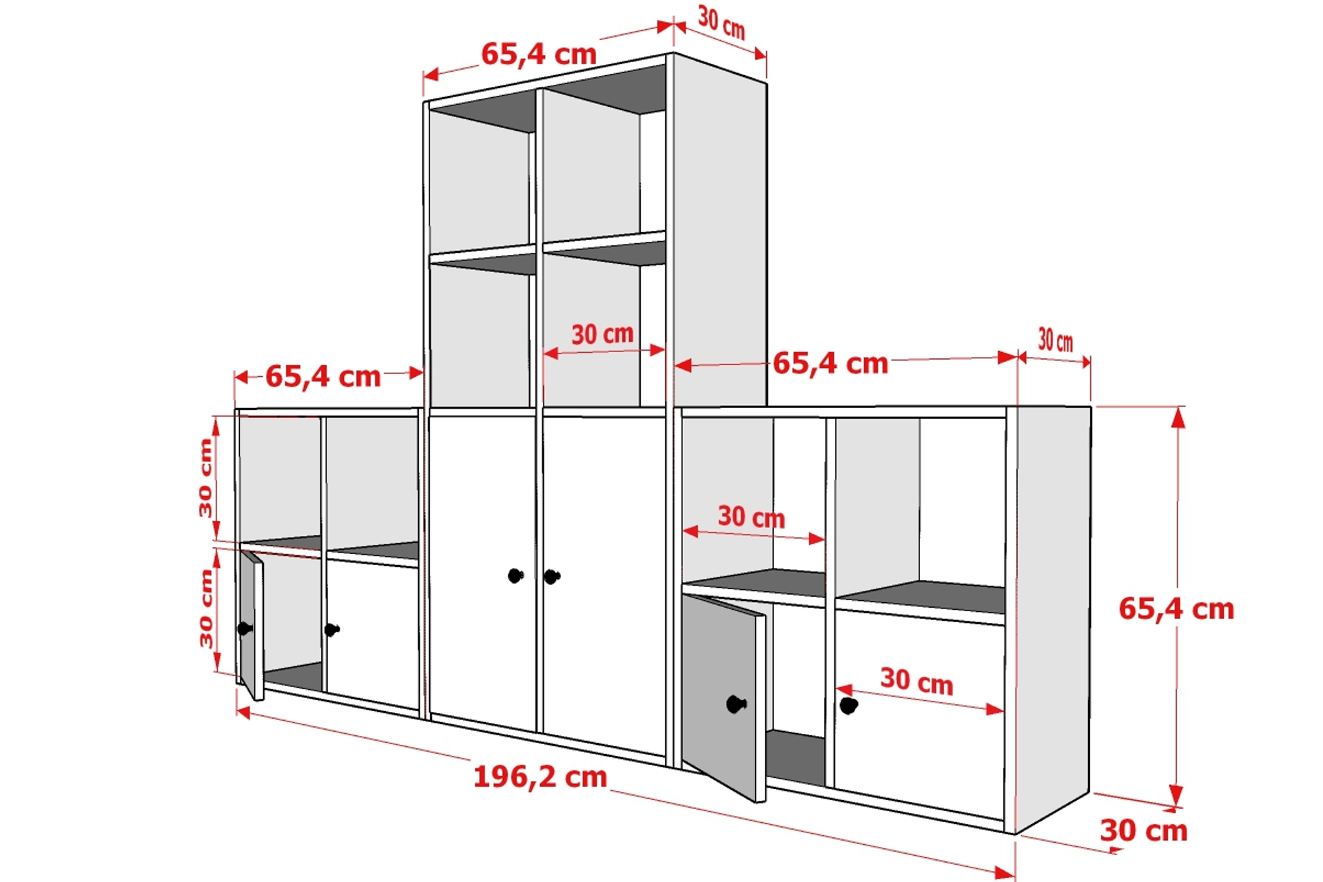 BKCONCEPT 6 KAPAKLI RAFLI BASAMAKLI KİTAPLIK, 200 CM, BEYAZ, KTP-1248 ...
