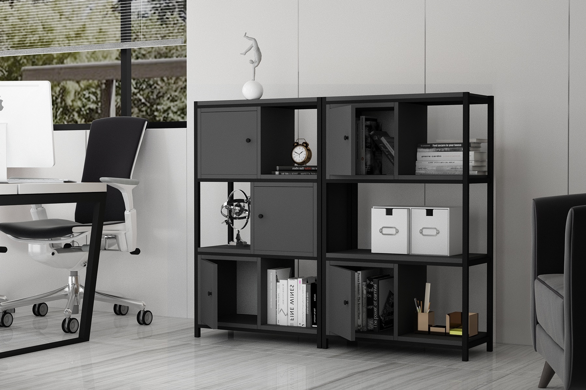 STELL RAFLI ÜÇ KATLI DOLAPLI METAL KİTAPLIK, ANTRASİT, 138 CM, MTL-KTP ...