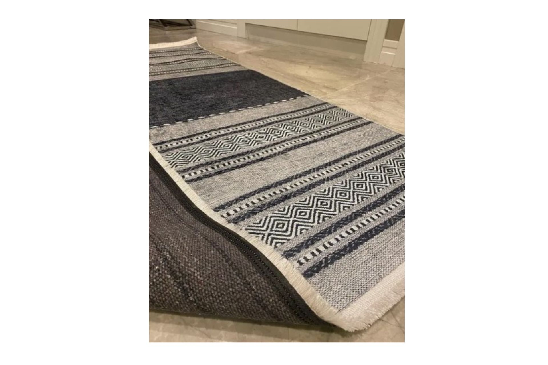 HALIMAX DARA 183 KAYMAZ DOKUMA TABANLI ÇİZGİLİ MODERN HALI, MAVİ ...