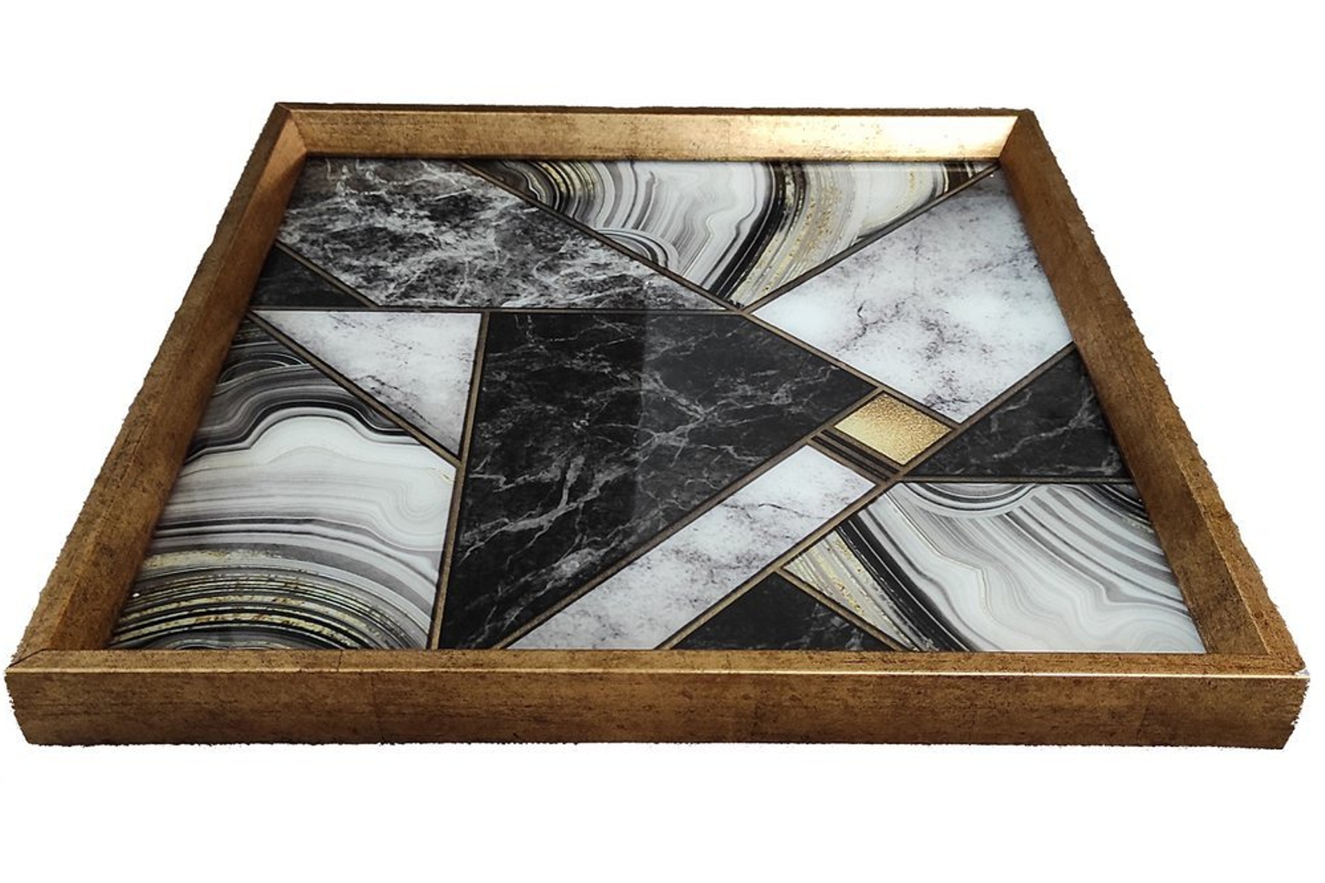 ARTE CASERO CAM BASKI SİYAH MERMER TEPSİ 40X40 CM FİYATI - Vivense