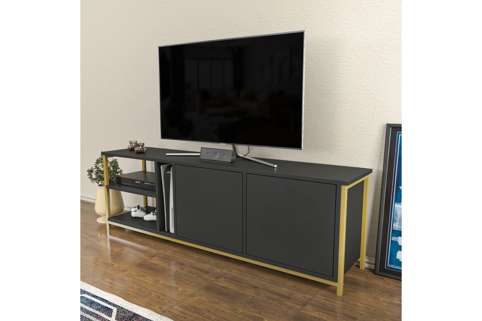 DECOROTİKA PRİMROSE TV ÜNİTESİ, ANTRASİT GOLD FİYATI - Vivense