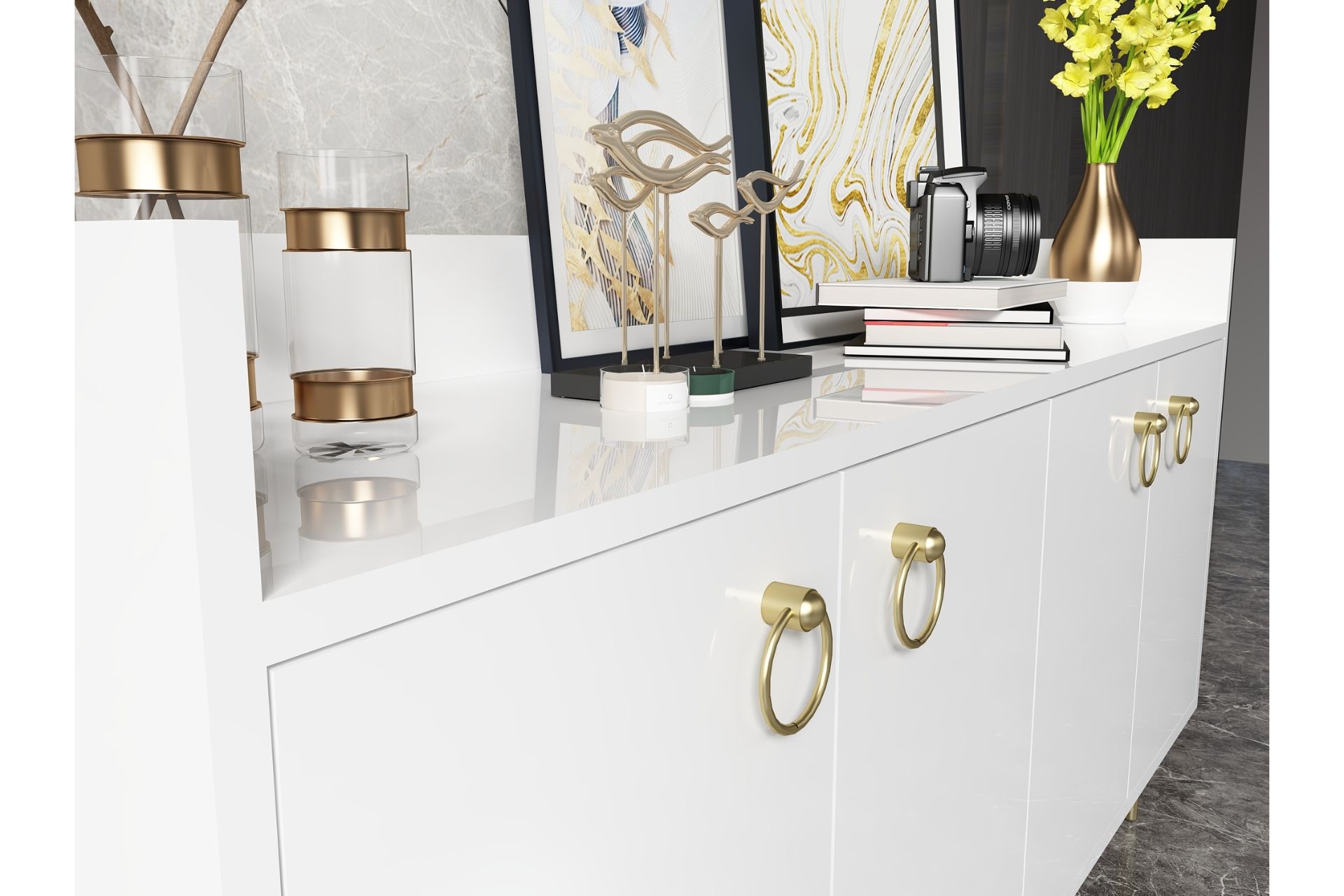 DARİNG TV ÜNİTESİ + KONSOL SALON TAKIMI, BEYAZ BEYAZ FİYATI - Vivense