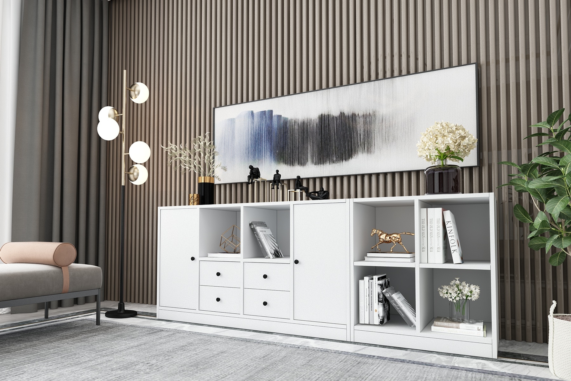 ASLI VİTRİN KNS-1089-Ç, RAFLI DOLAPLI ÇEKMECELİ, BEYAZ, 195 CM FİYATI ...