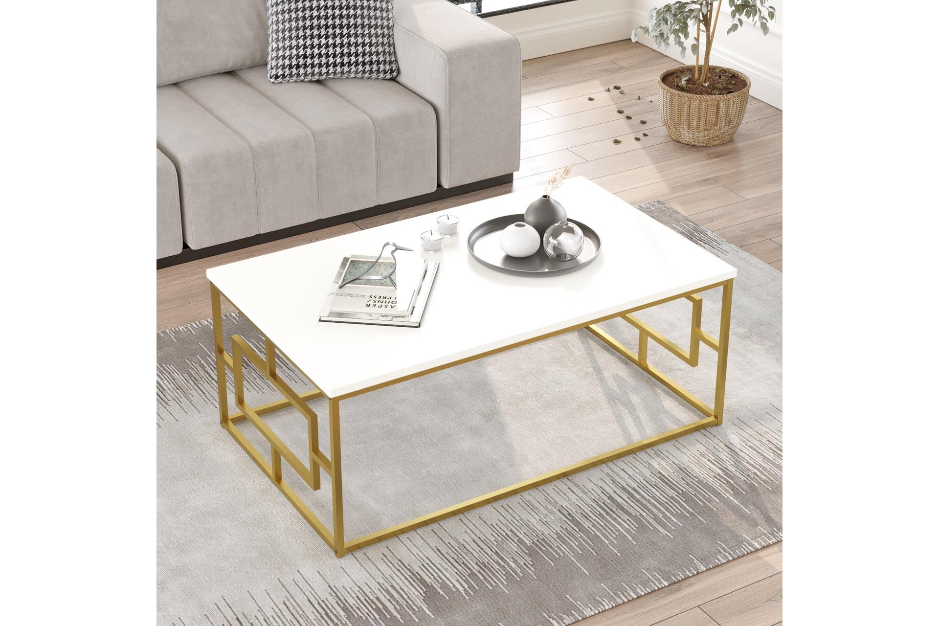ATLANTİS METAL ORTA SEHPA, GOLD BEYAZ