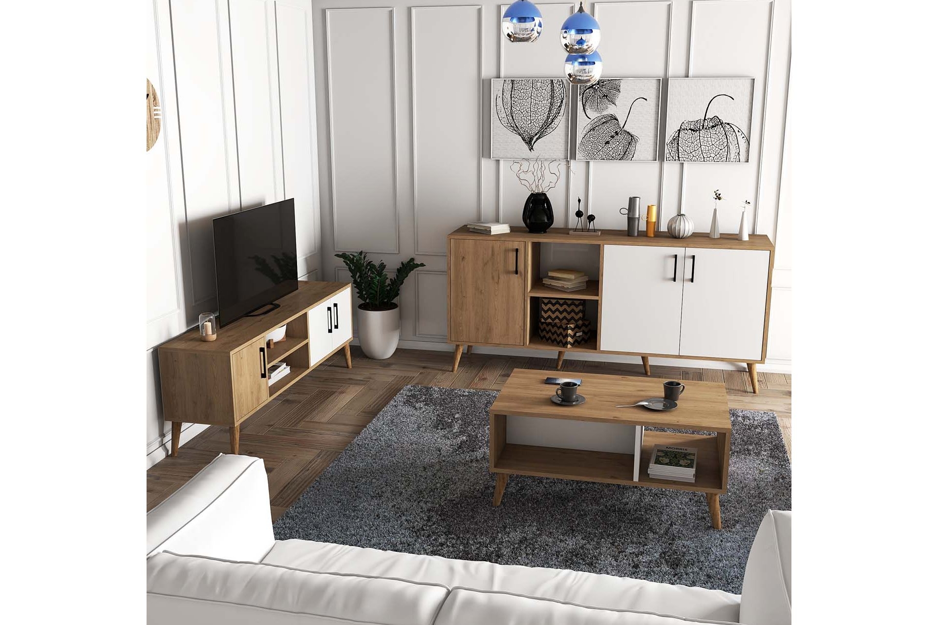 MEZZA SET 1584-2074-1624 EXXEN TV ÜNİTESİ + ORTA SEHPA + KONSOL SEPET ...