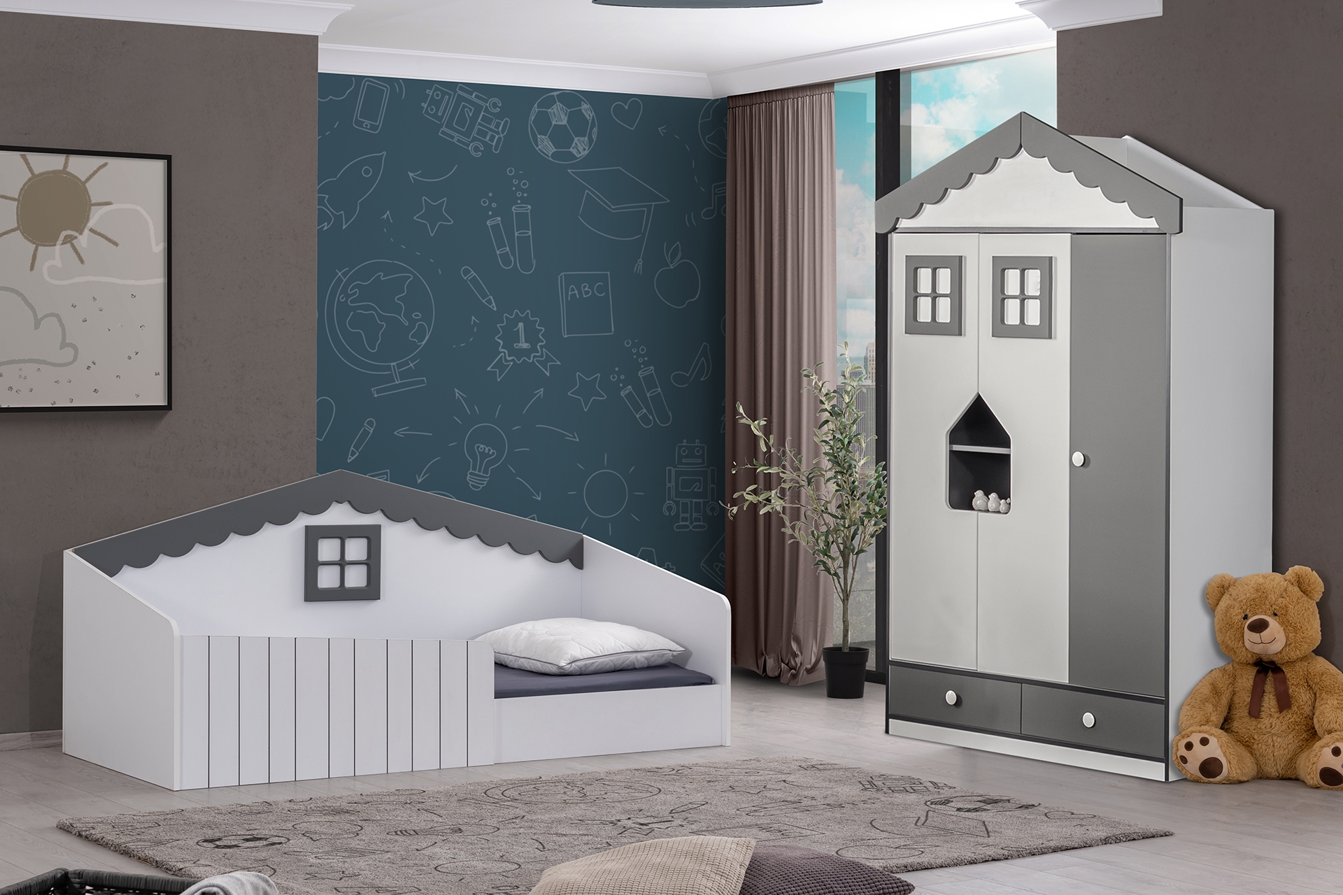 CASTLE MONTESSORİ ÇOCUK ODASI TAKIMI, GRİ, 3 KAPAKLI FİYATI - Vivense