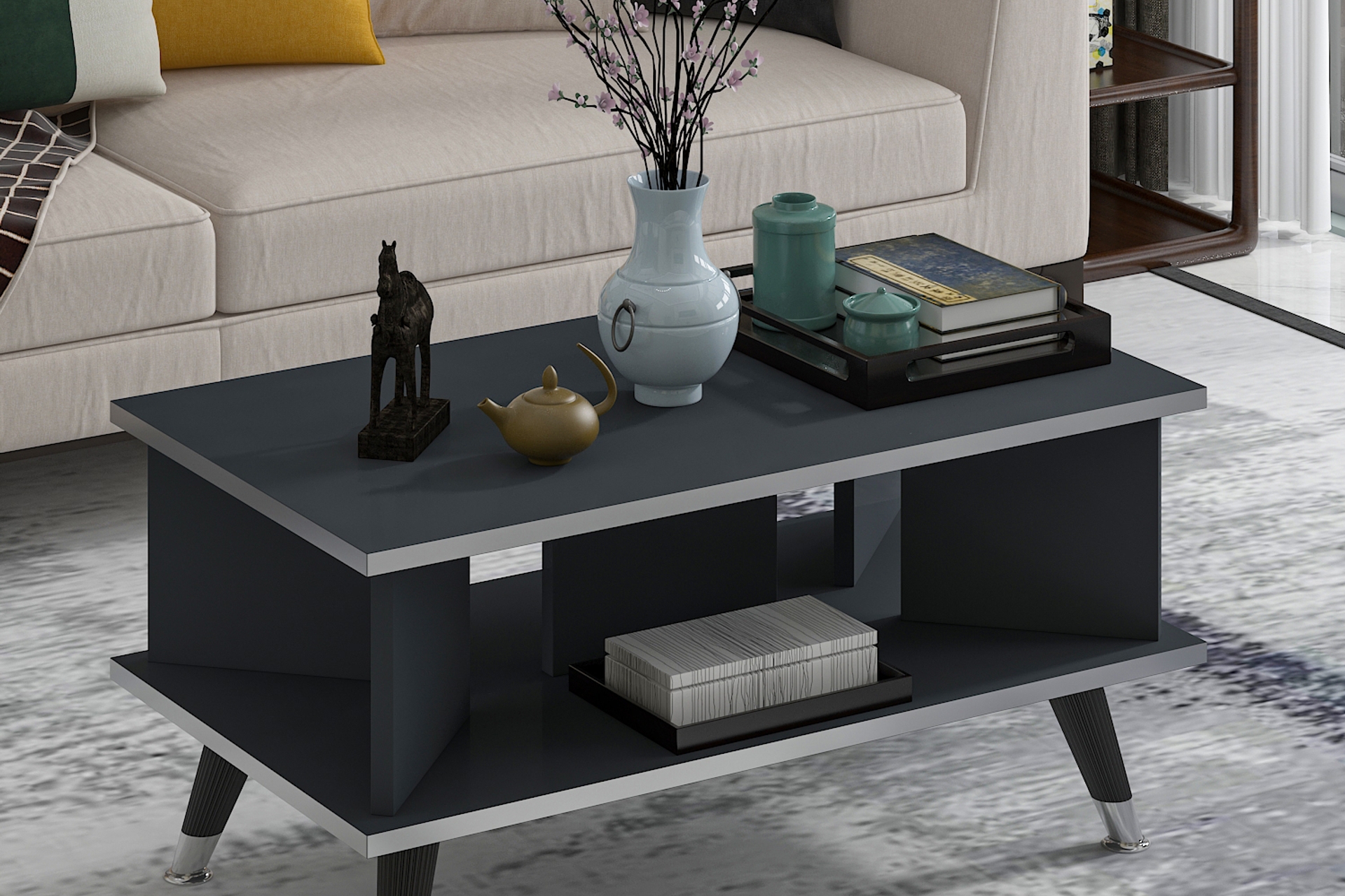 MOBİLYA GEZEGENİ GALİPOL ORTA SEHPA, ANTRASİT GÜMÜŞ, 80 CM FİYATI - Vivense