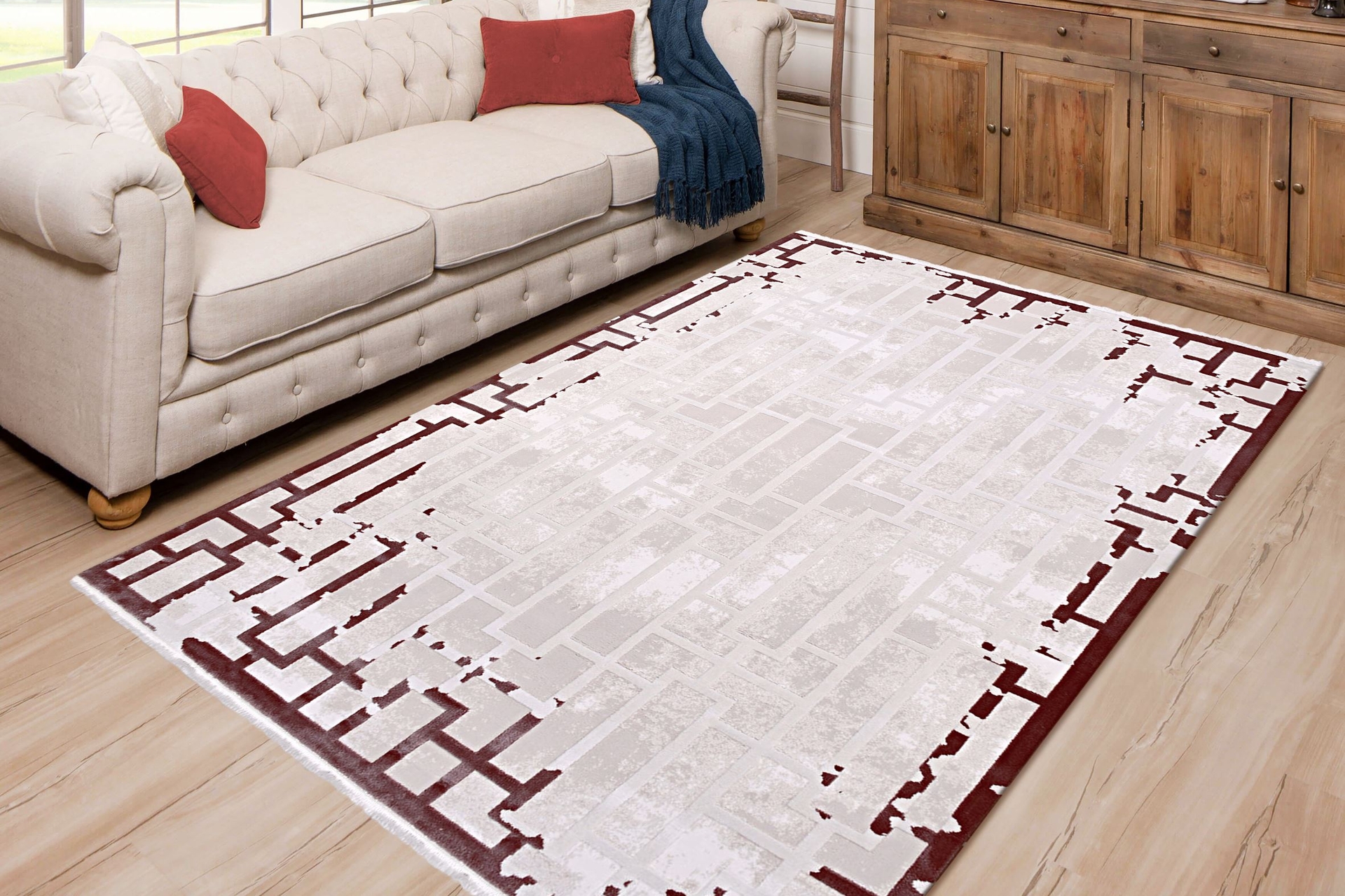 KREM BORDO MODERN SALON HALISI 80X150 - DK97563