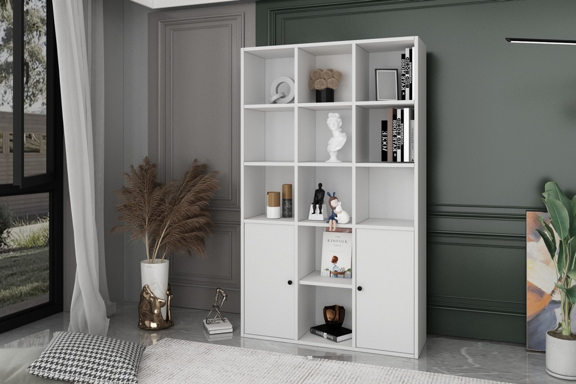 BKCONCEPT 2 KAPAKLI RAFLI KİTAPLIK, 97 CM, BEYAZ, KTP-1077 FİYATI - Vivense