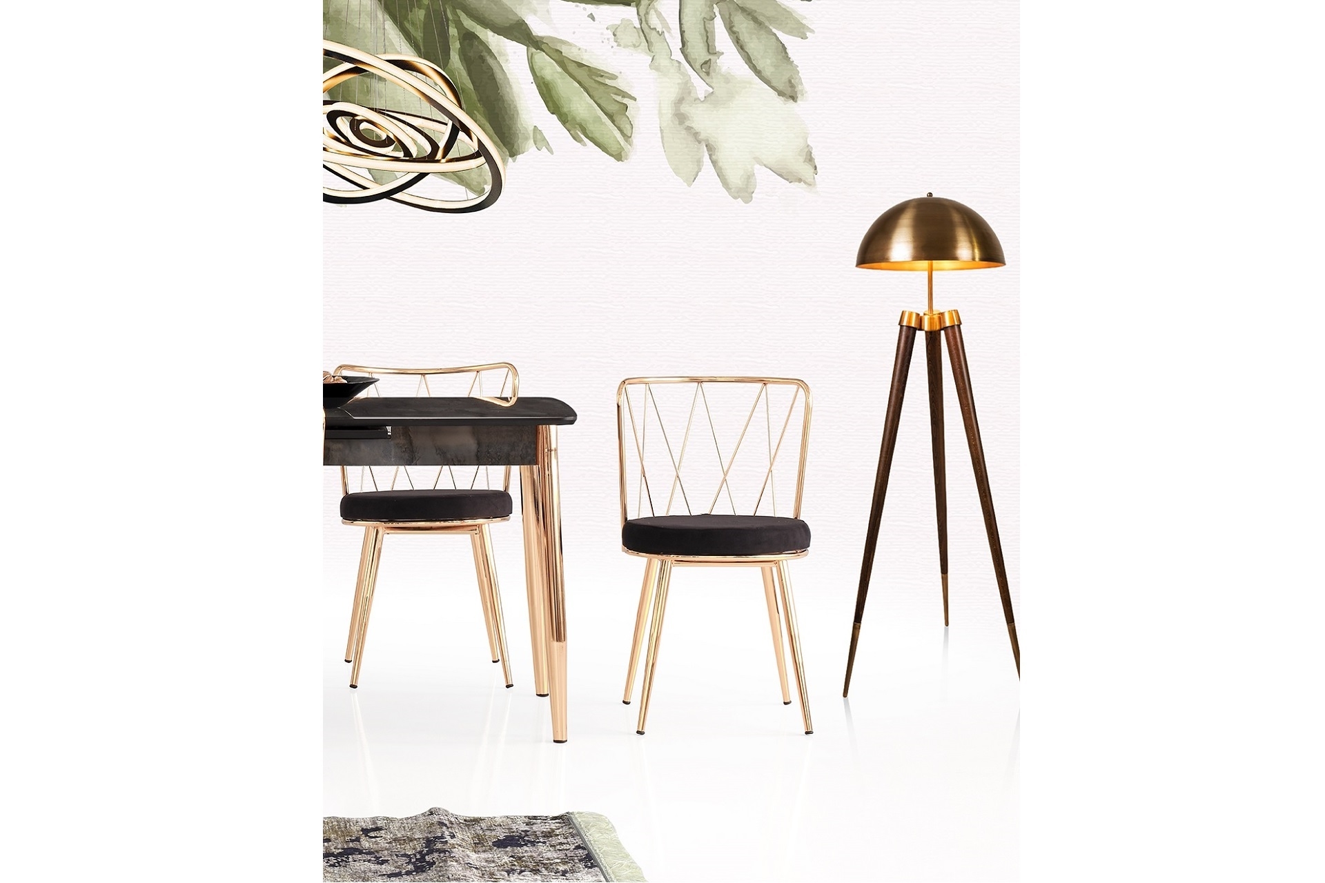 VİRGİNİA MASA IRONY GOLD + 4 AD STAR SANDALYE GOLD FİYATI - Vivense