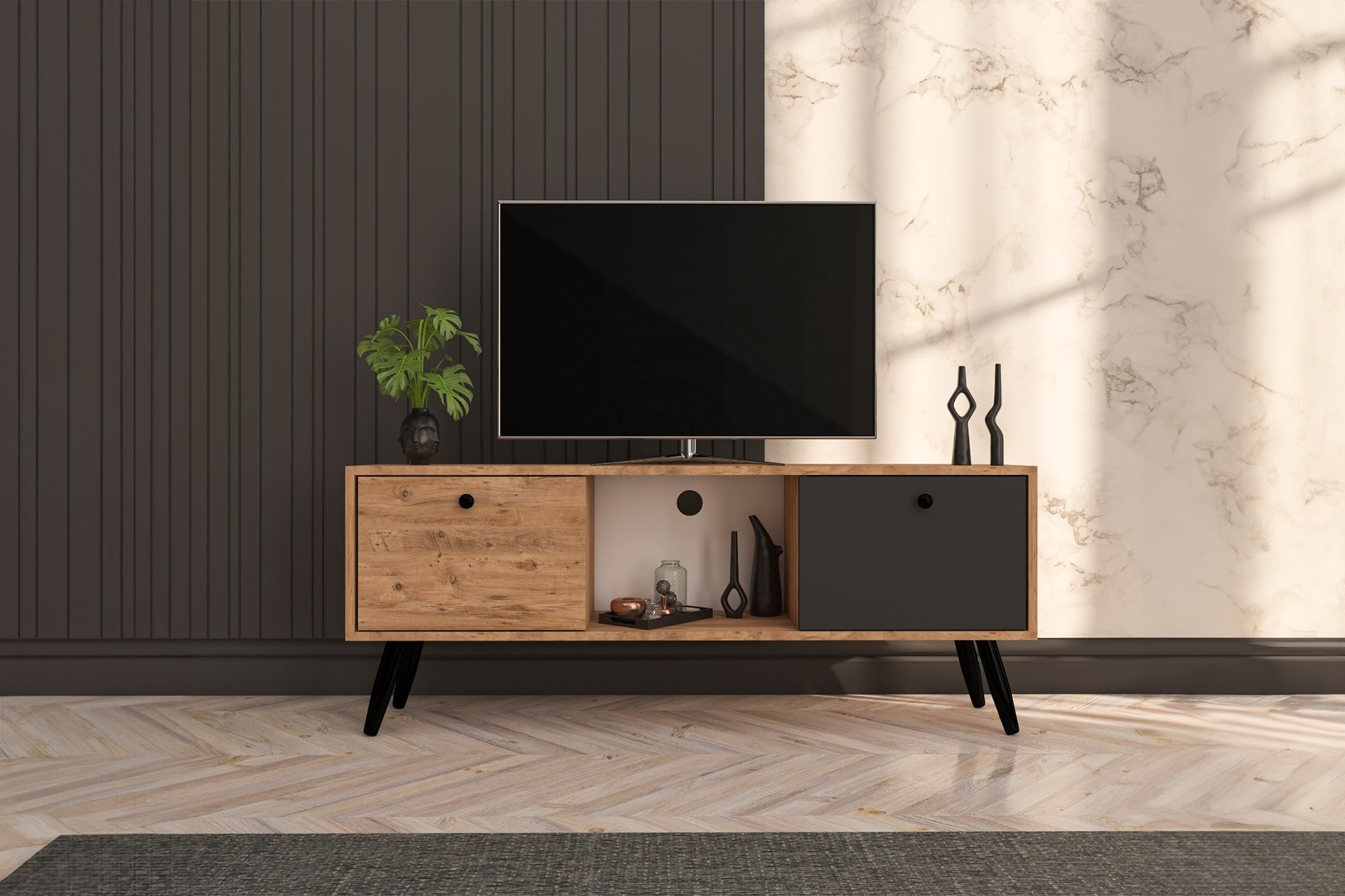 ALONEX FORCE TV ÜNİTESİ, ATLANTİK ÇAM ANTRASİT, 140 CM