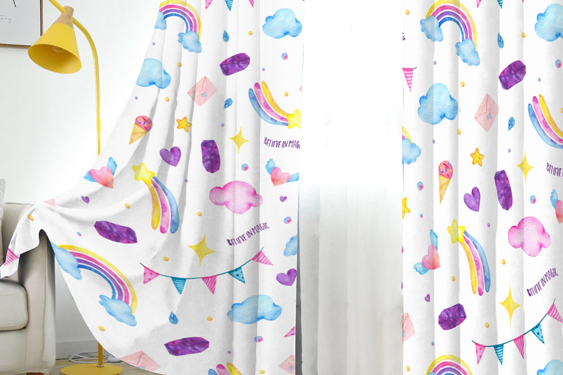 JUNGLE BEYAZ ZEMİNLİ PASTEŞ RENKLİ DİJİTAL BASKI ÇOCUK ODASI FON PERDE ...