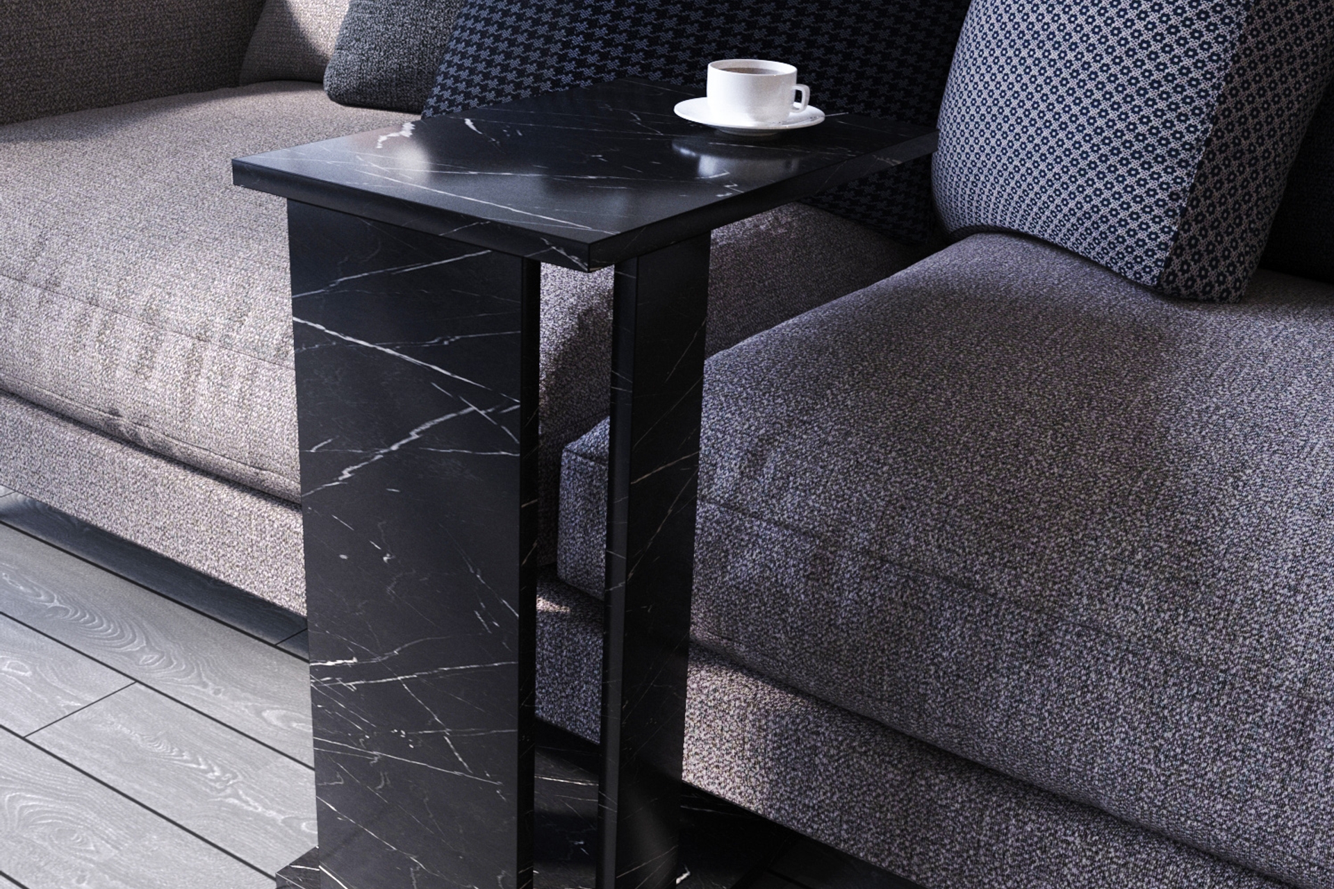 SİNGLE ÇOK AMAÇLI TEKERLEKLİ C SEHPA, KOLTUK SEHPASI ,SİYAH MERMER ...