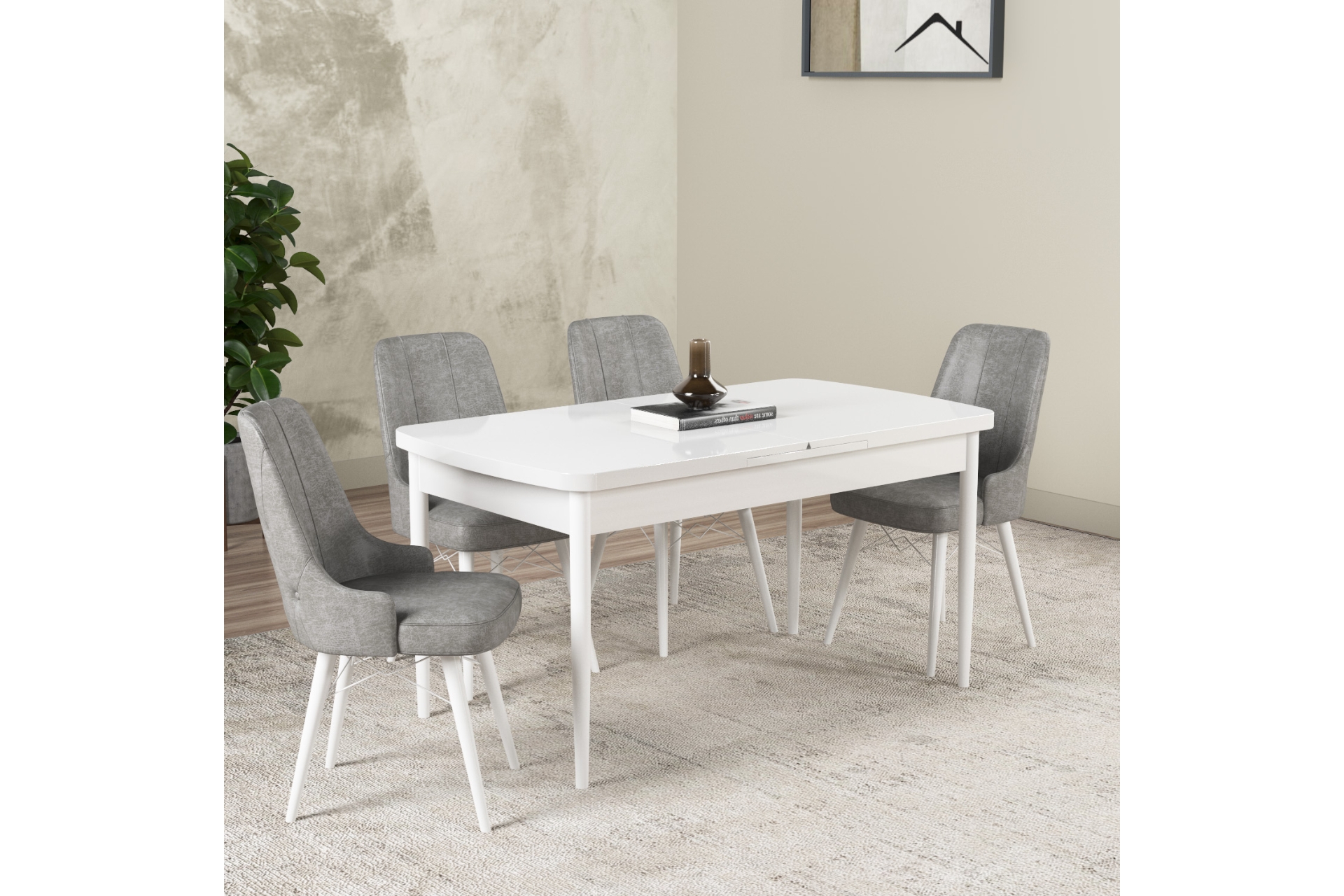 HERA SERİSİ 1 MASA + 4 SANDALYE MUTFAK MASA TAKIMI 296, BEYAZ, 132X80