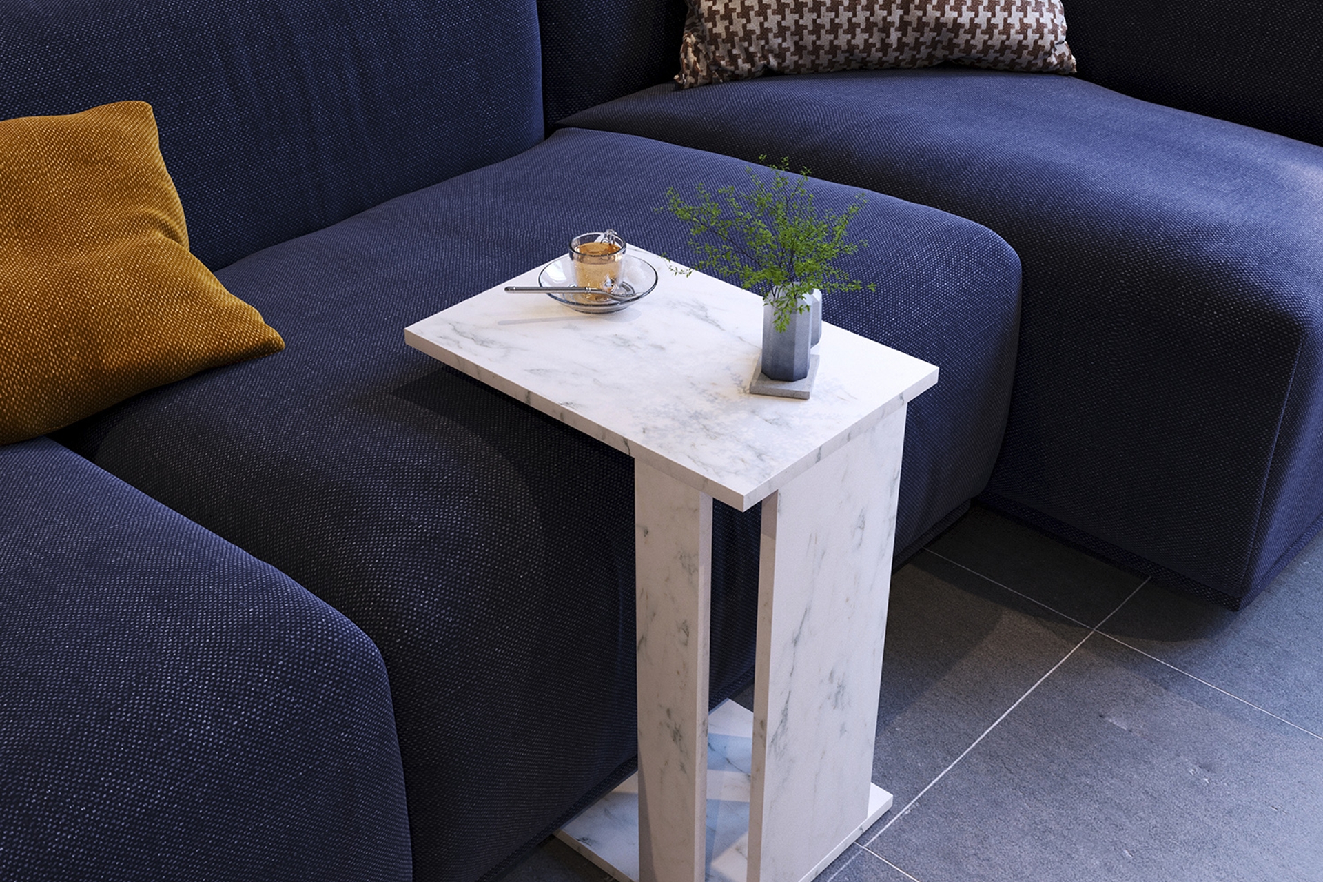 SİNGLE ÇOK AMAÇLI TEKERLEKLİ C SEHPA, KOLTUK SEHPASI ,BEYAZ MERMER ...