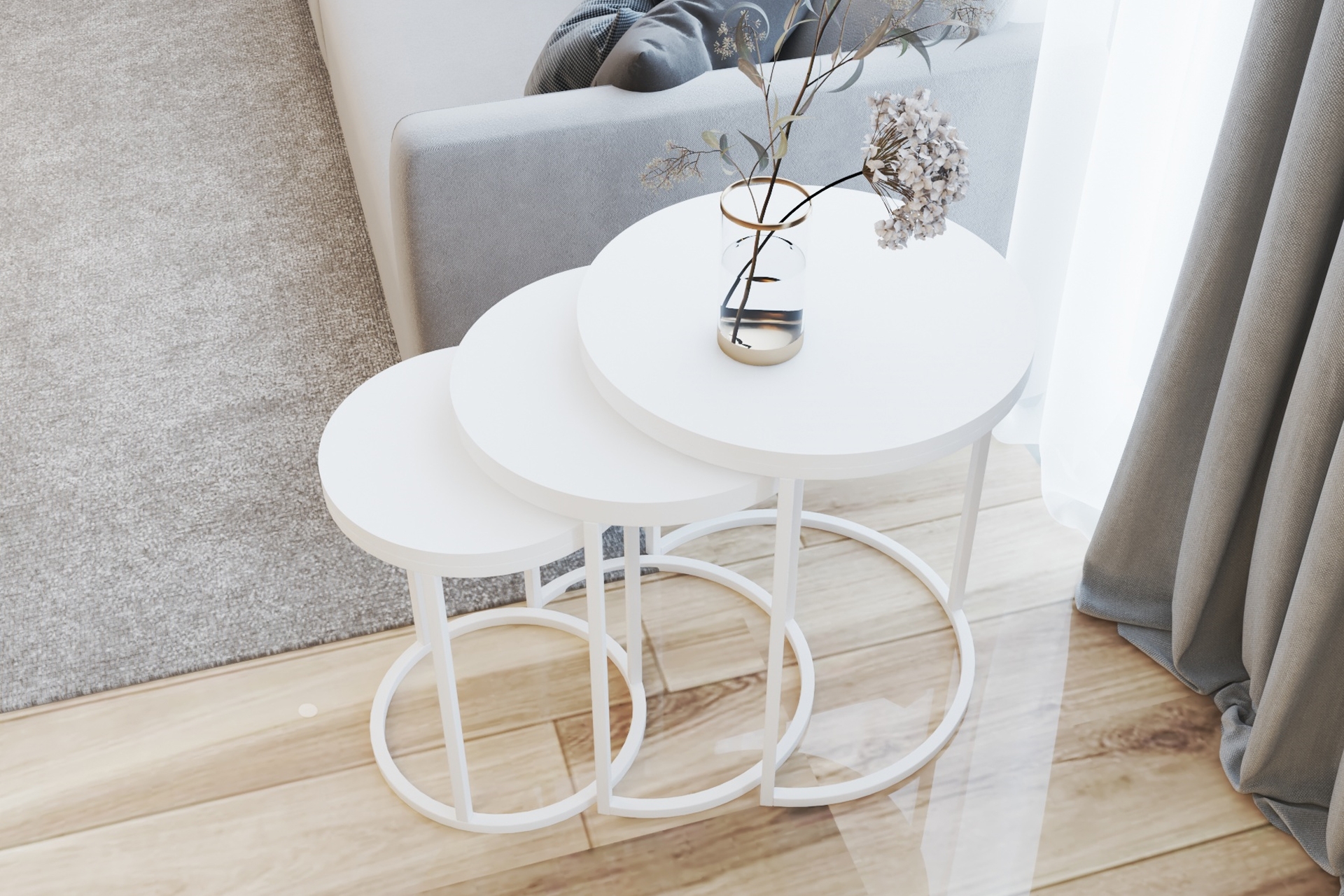 VİNDA C ZİGON SEHPA, METAL AYAKLI, ÜÇLÜ, BEYAZ FİYATI - Vivense