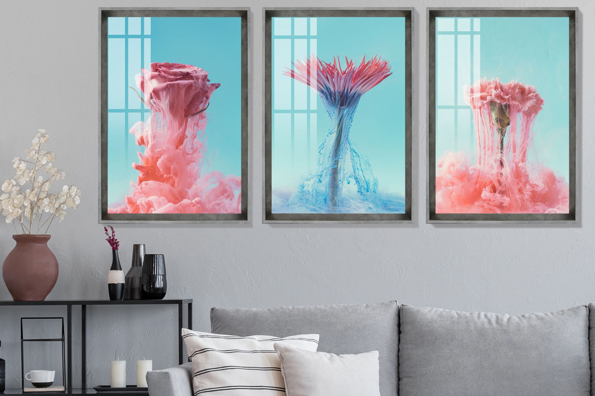 COLD FLOWERS TABLO SETİ, INOX ÇERÇEVE, 33X48