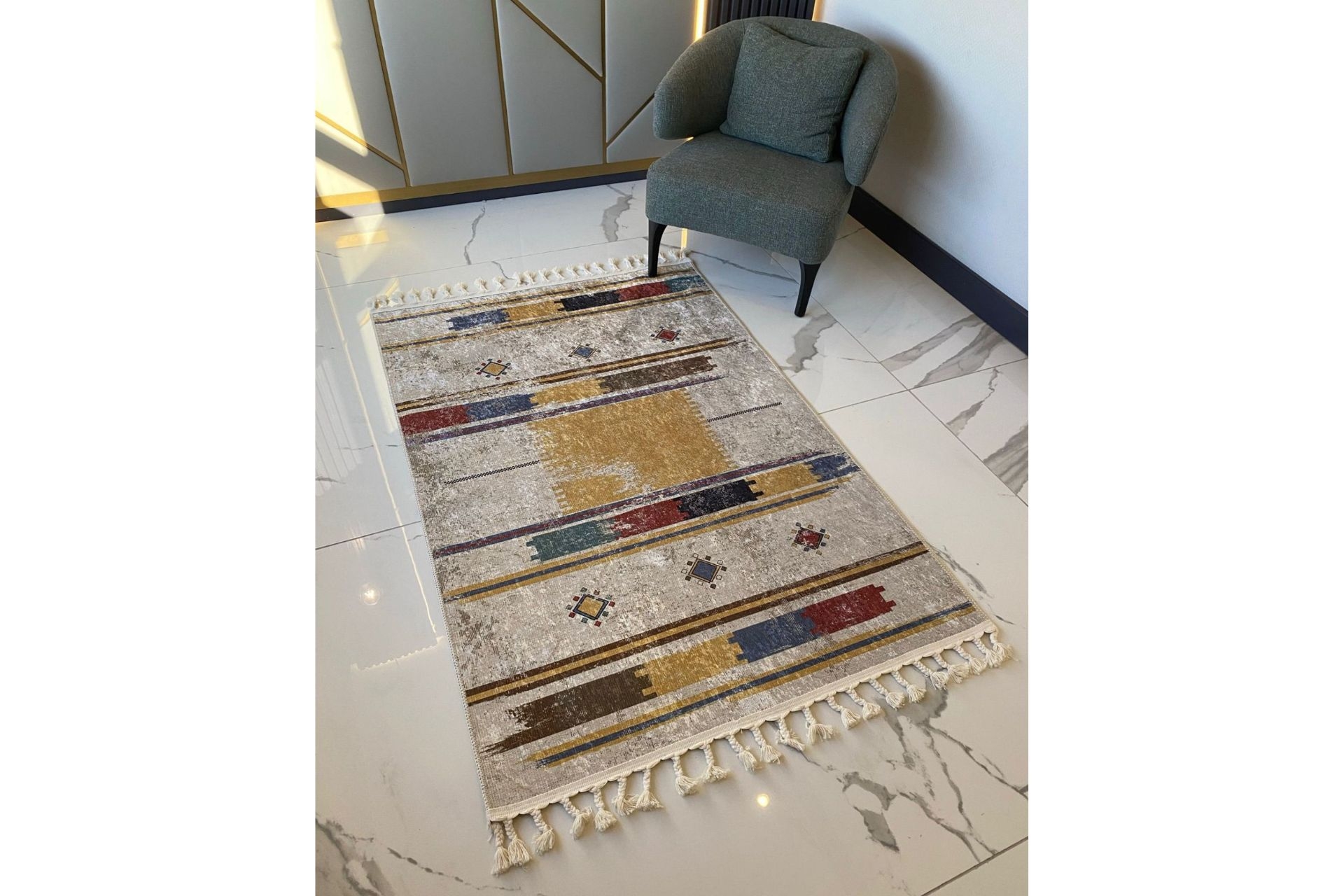 HALIMAX DARA 201 KAYMAZ DOKUMA TABANLI ÖRGÜ SAÇAKLI MODERN HALI, MULTİ ...