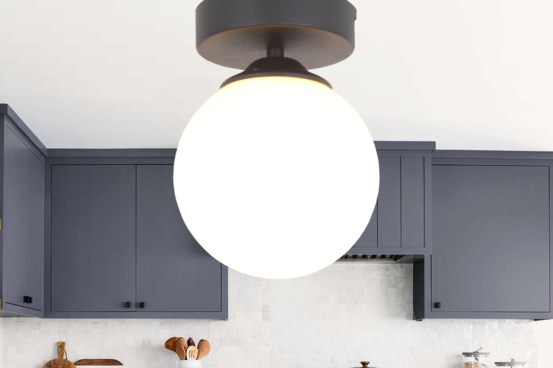 LEFTA TEKLİ PLAFONYER AVİZE, SİYAH, BEYAZ CAM