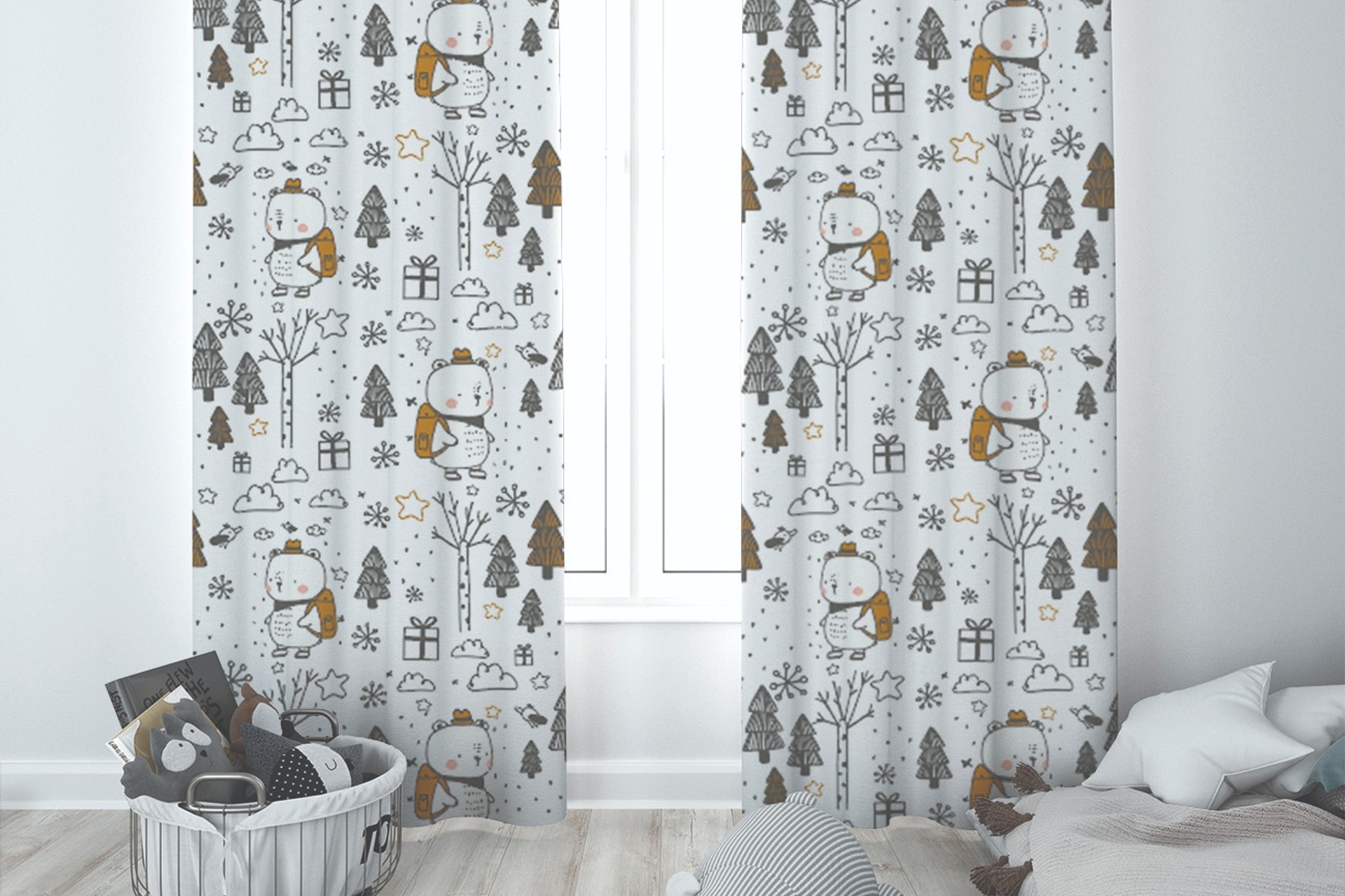 TATLI AYI VE AĞAÇ DESENLİ ÇOCUK ODASI ÇİFT KANAT PERDE 135X200 FİYATI ...