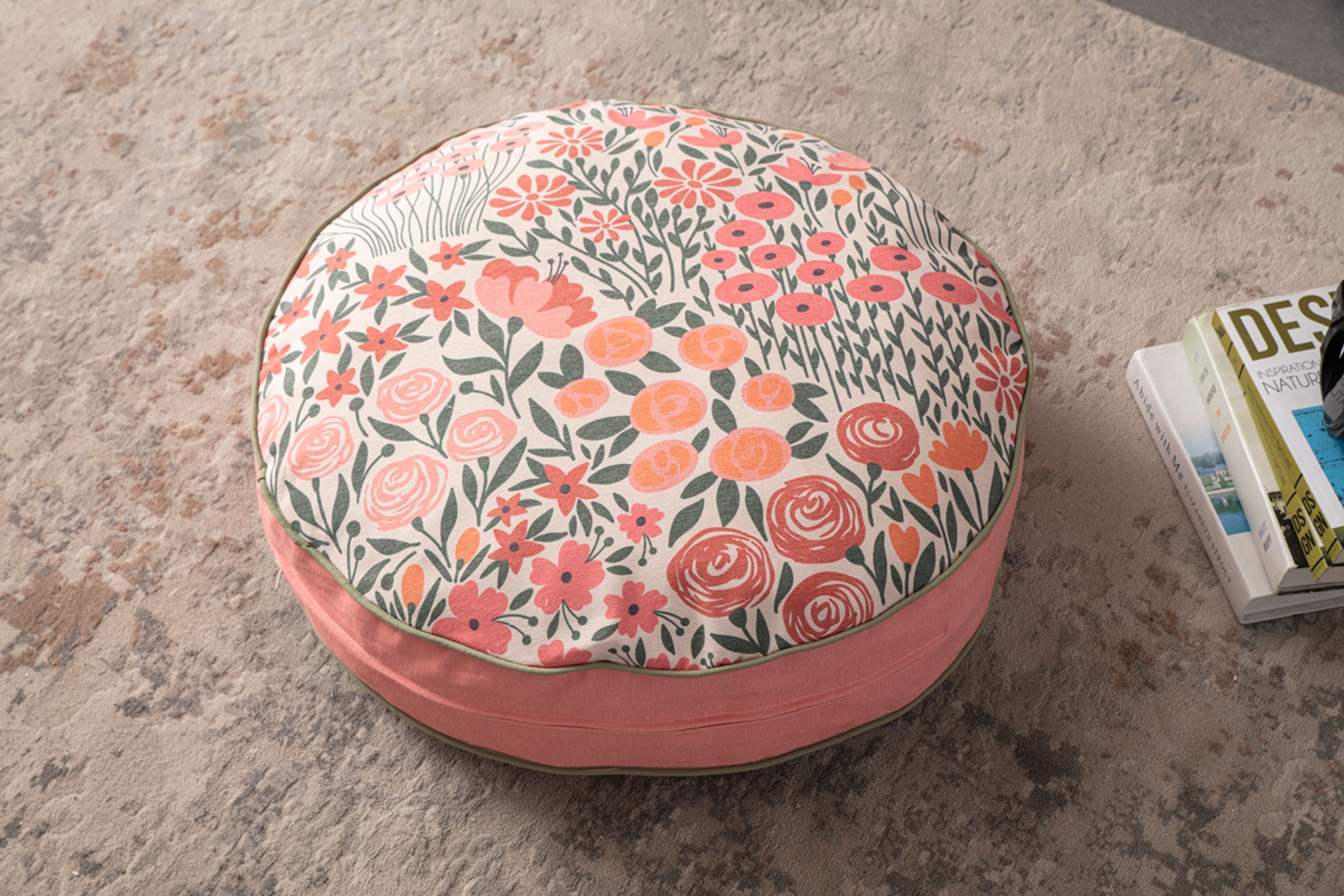 PİNK FLOWERS İÇ DOLGULU YUVARLAK PUF MİNDER FİYATI - Vivense