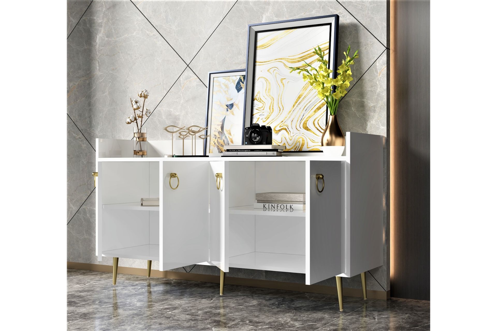 DARİNG TV ÜNİTESİ + KONSOL SALON TAKIMI, BEYAZ BEYAZ FİYATI - Vivense