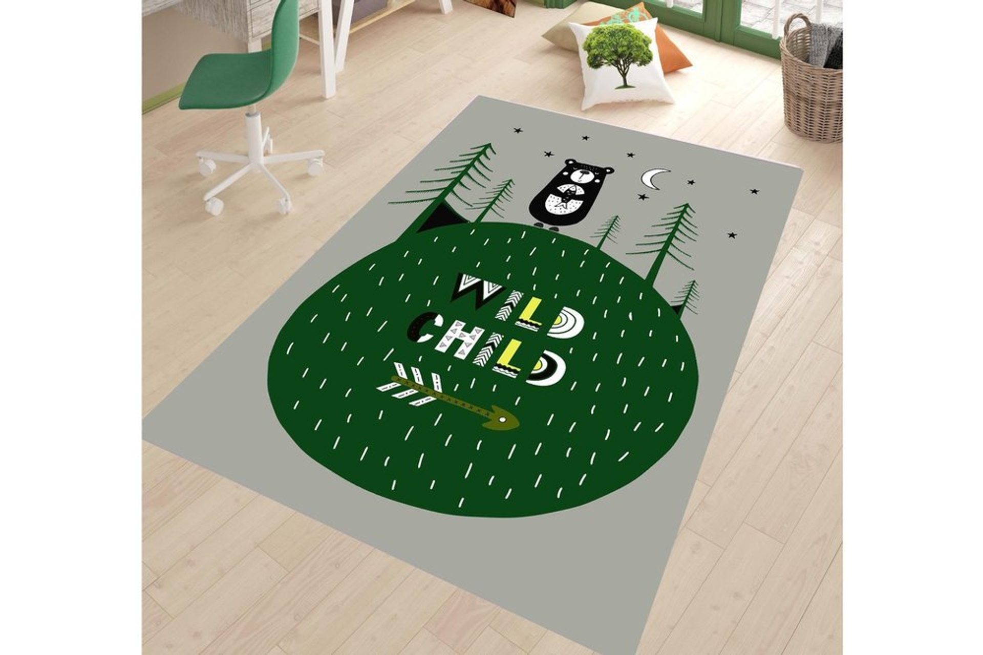 JUNGLE HALI İSKANDİNAV WHILD CHILD YEŞİL BEAR ÇOCUK ODASI HALISI ...