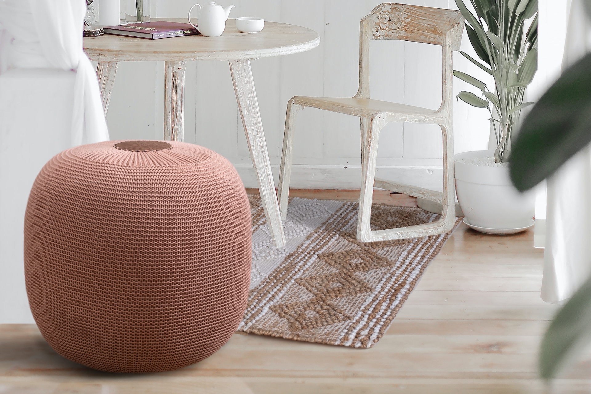 FLUFFY ÖRGÜ PUF, TURUNCU FİYATI - Vivense