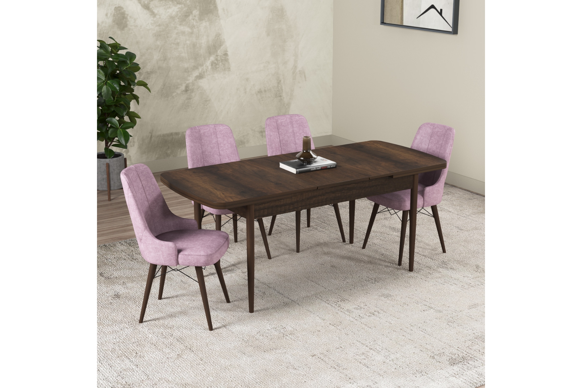 HERA SERİSİ 1 MASA + 4 SANDALYE MUTFAK MASA TAKIMI 343, CEVİZ, 132X80